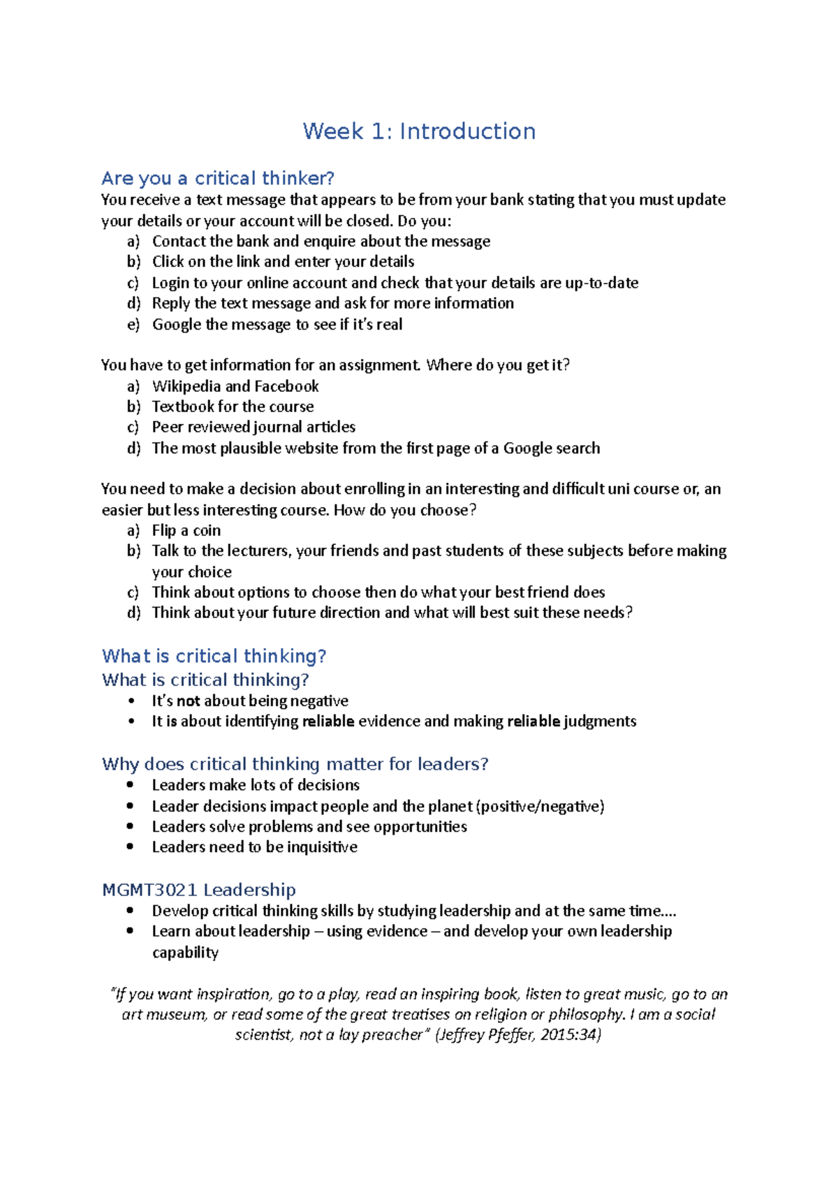 01 Introduction MGMT3021 - Week 1: Introduction Are you a critical ...
