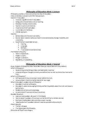 Note for Philosophy of Education Exam Cheat Sheet - Idealism: Platonic ...