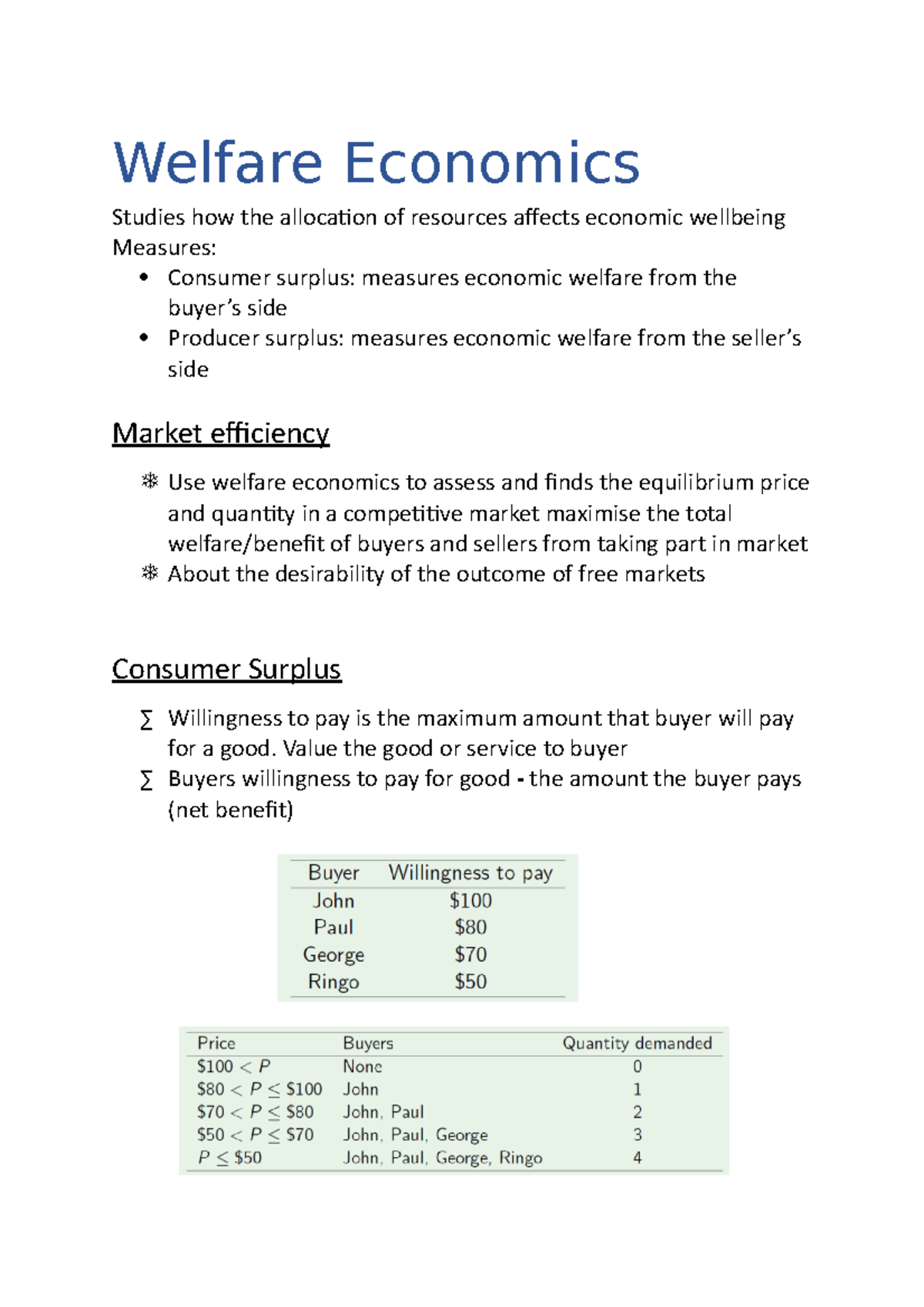 2.5 Welfare - Economic efficiency - Welfare Economics Studies how the ...