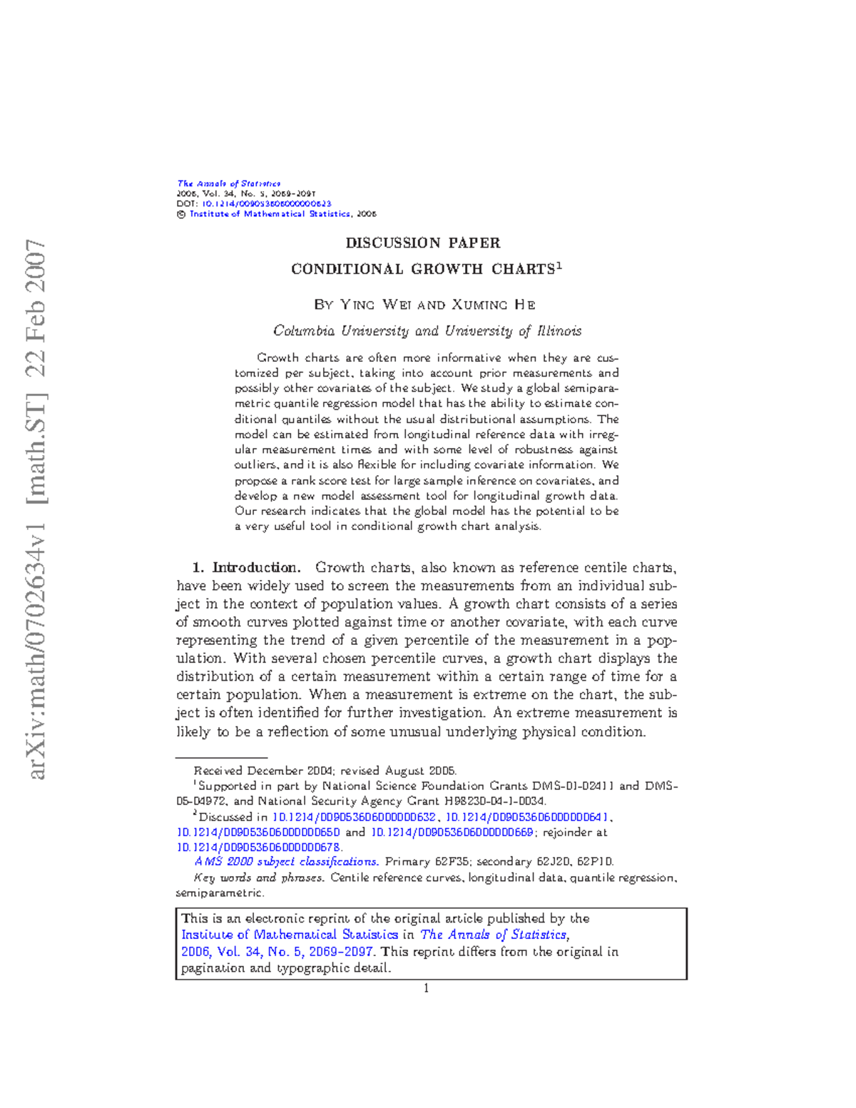 0702634 - Cours - arXiv:math/0702634v1 [math] 22 Feb 2007 The Annals of ...