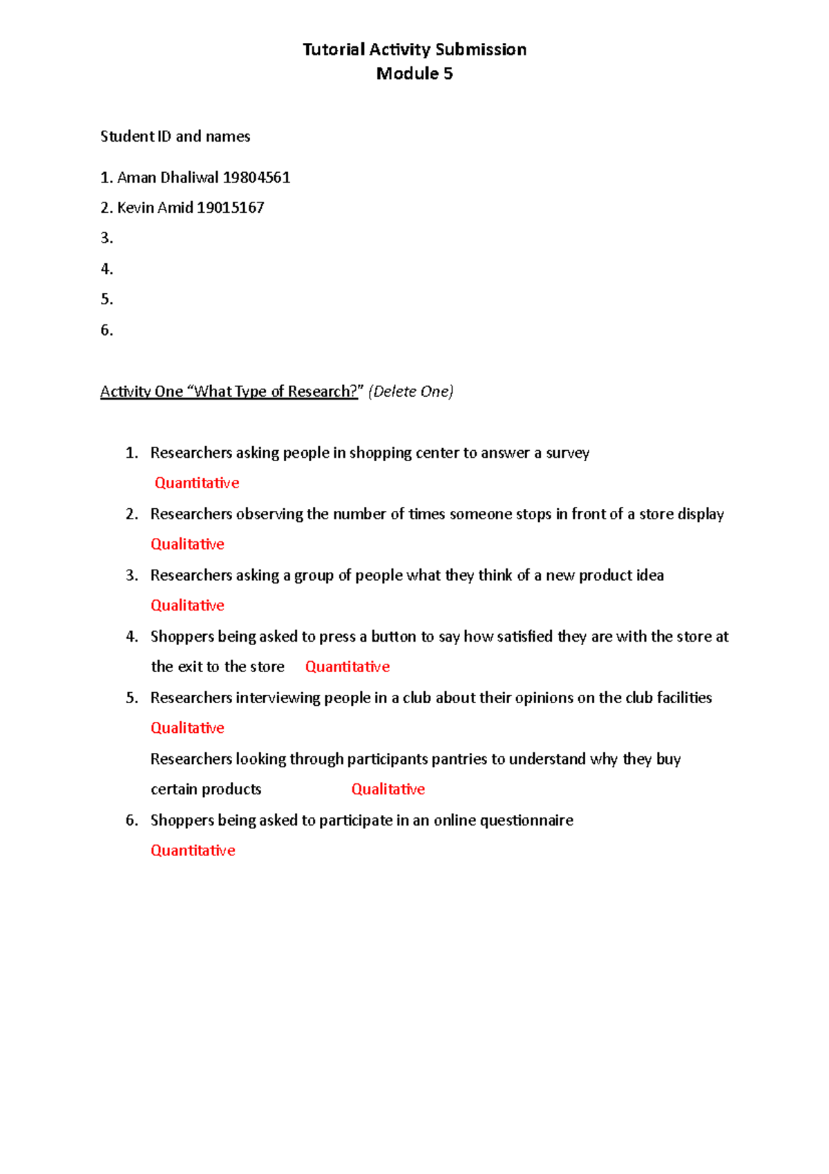 Tutorial Activity Submission Week 5 - Tutorial Activity Submission Module 5 Student ID and names ...