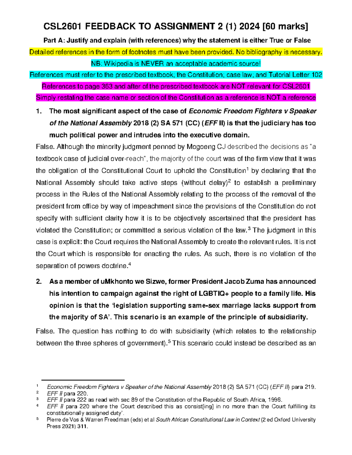 Feedback to Assignment 2 semester 1 2024 - CSL2601 FEEDBACK TO ...