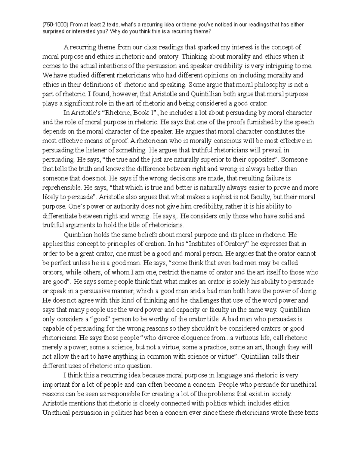 Critical Reading Response 2 - (750-1000) From at least 2 texts, what’s ...