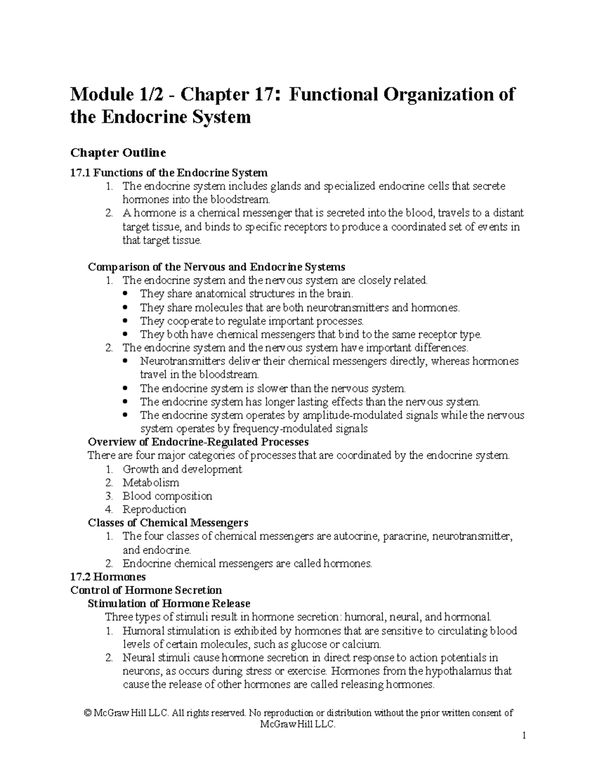Module 1 &2 Ch 17 Outline - Module 1/2 - Chapter 17: Functional ...