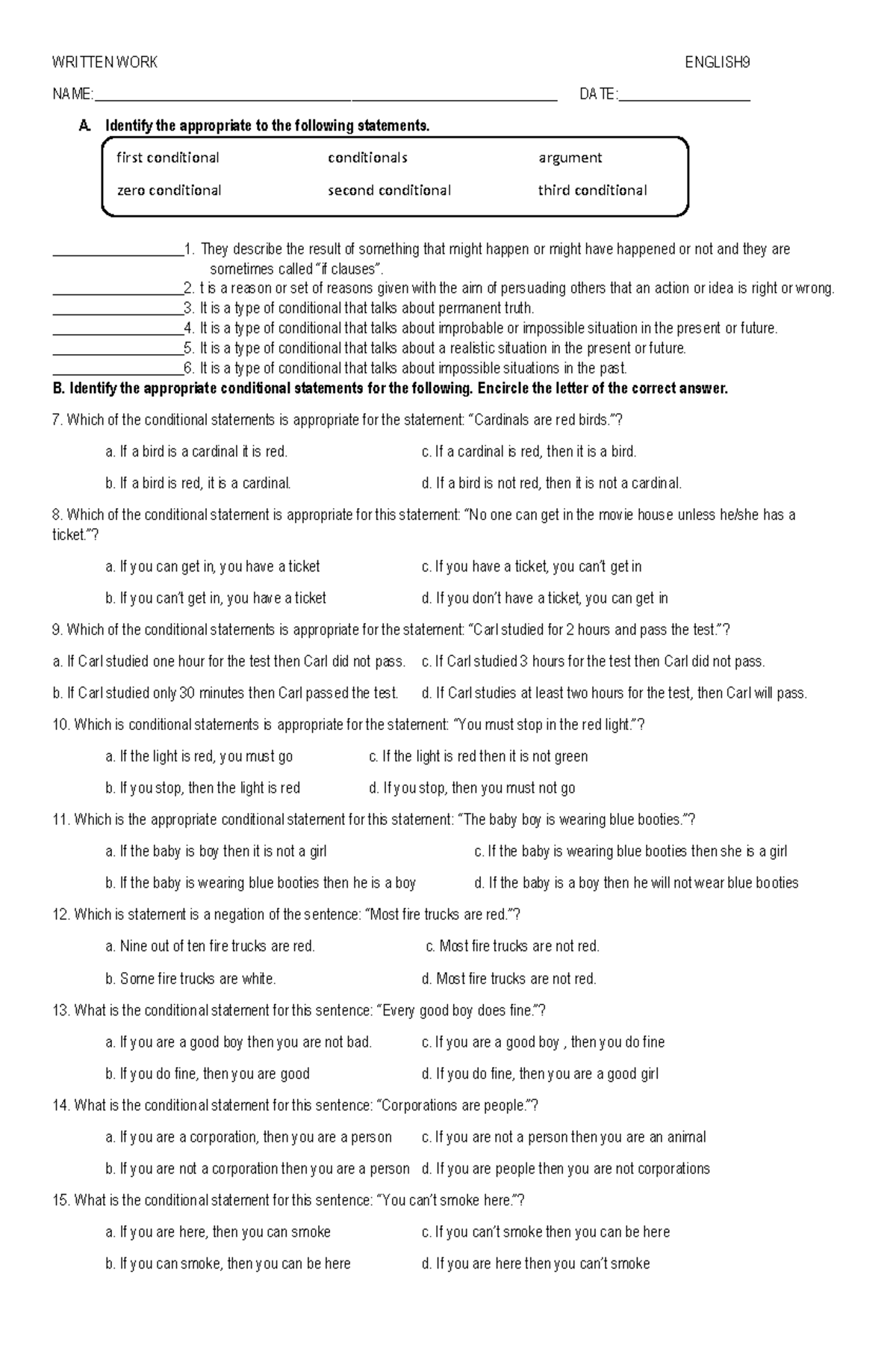 Written WORK English 9 no2 - WRITTEN WORK ENGLISH - Studocu