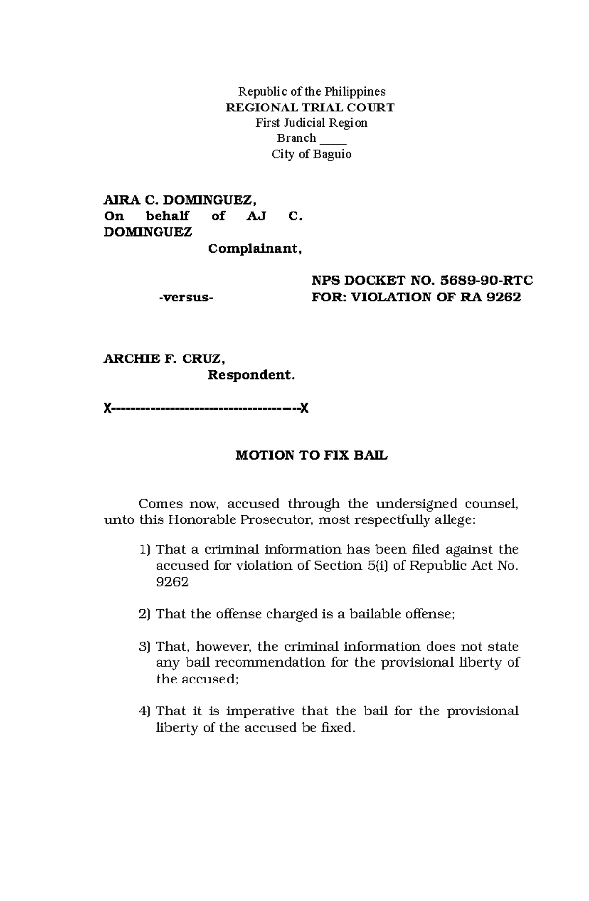 Defense Motion To Fix Bail Verified Remedial Law Review UC Studocu