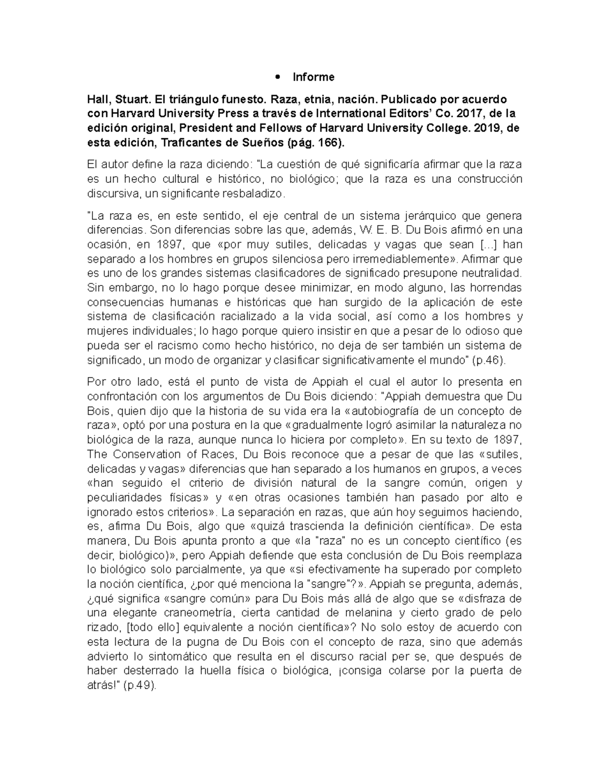 Informe del libro El Triangulo Funesto - Informe Hall, Stuart. El ...