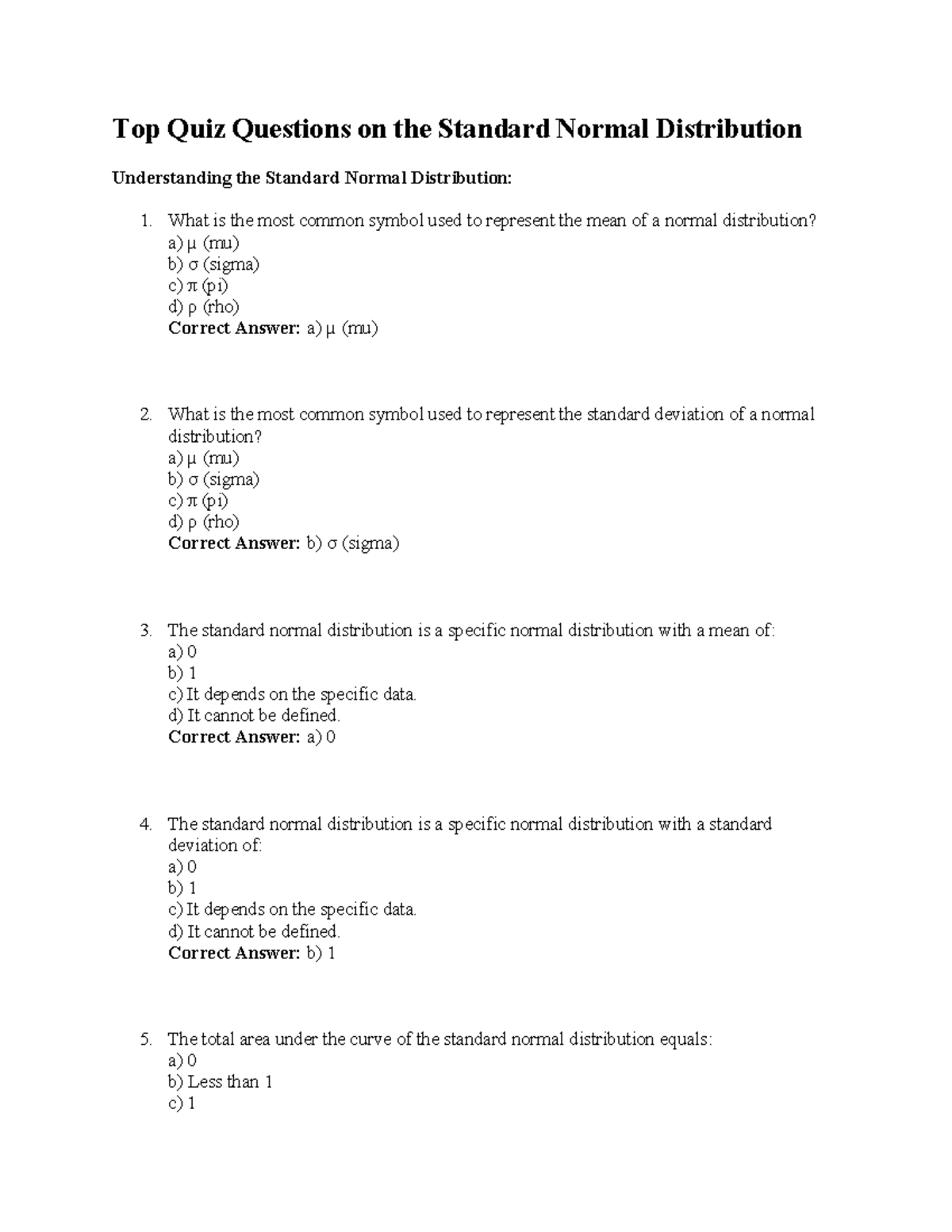 Top Quiz Questions on the Standard Normal Distribution - Top Quiz ...