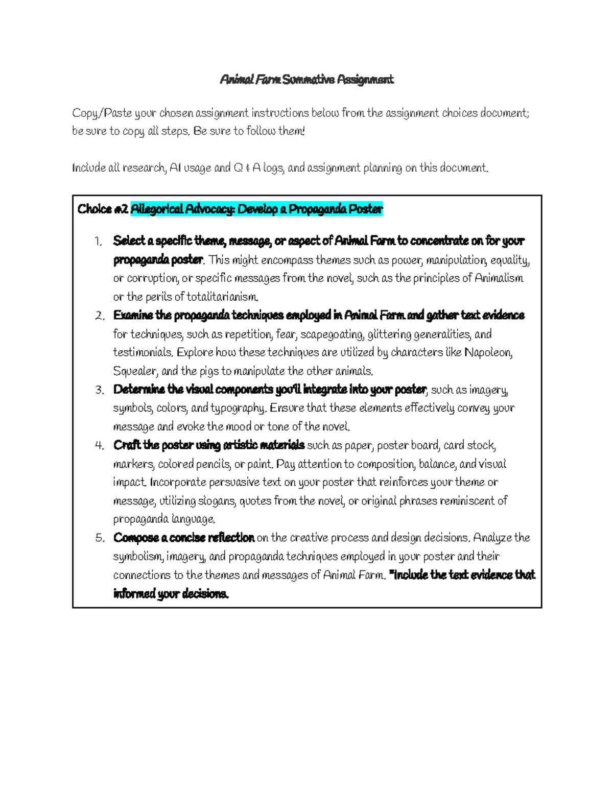 Research & Planning Doc - Animal Farm Summative Assignment your chosen ...