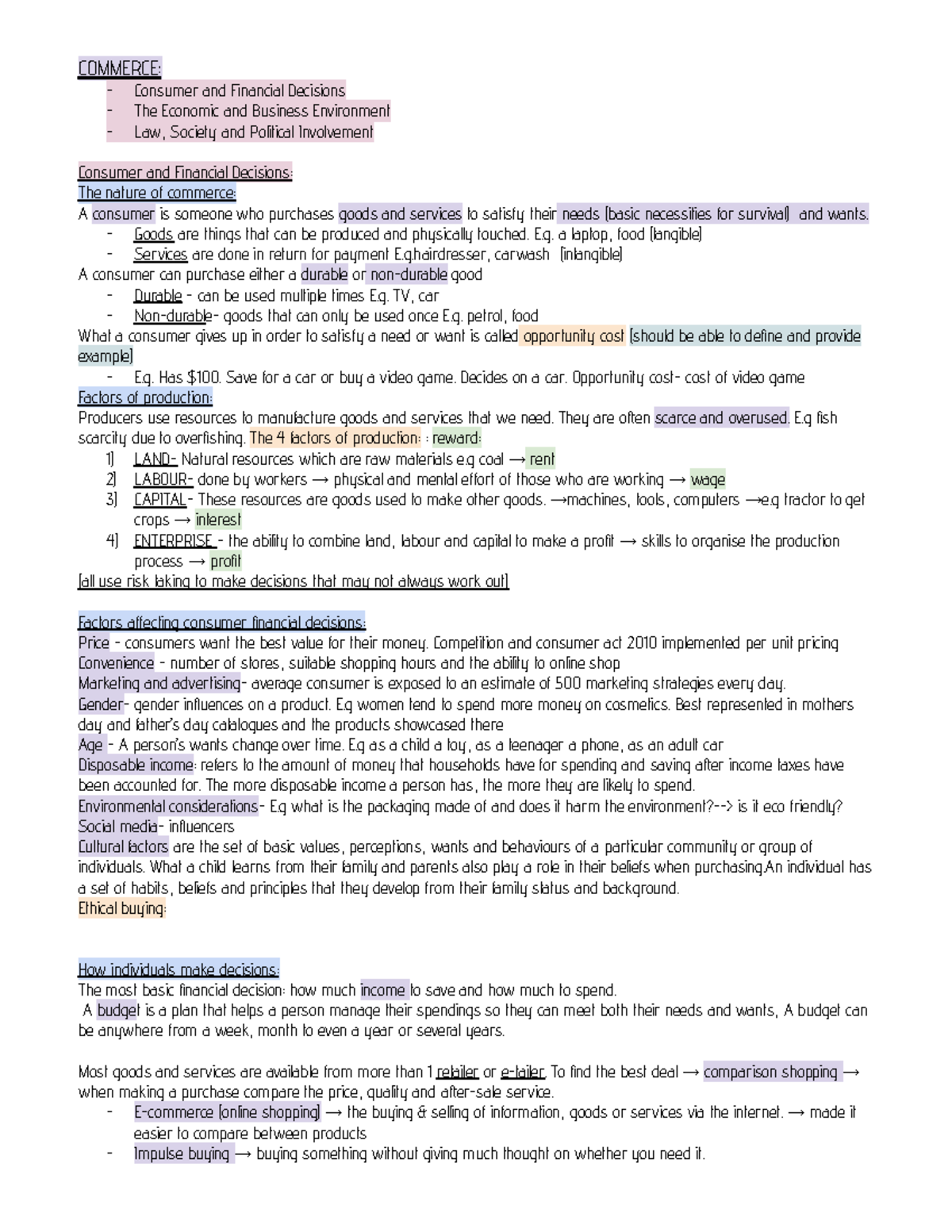 Commerce yr 9 - COMMERCE: Consumer and Financial Decisions The Economic ...