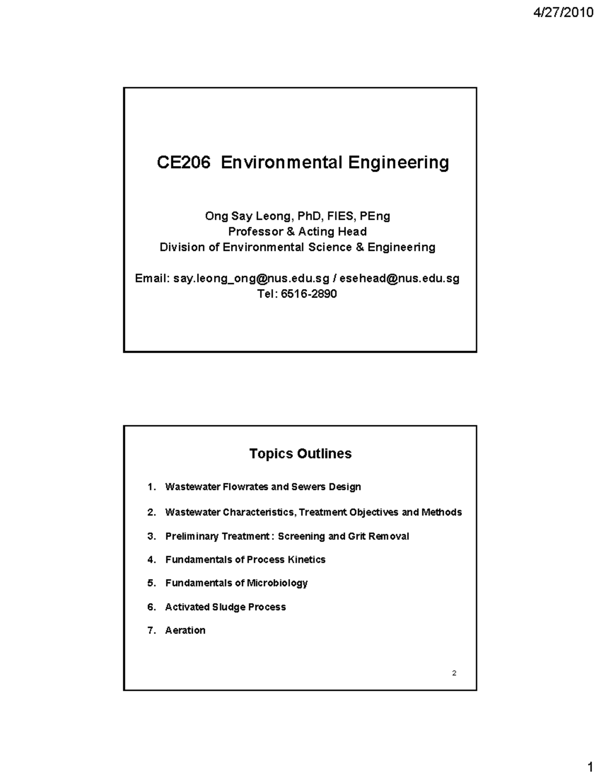 CE206 Environmental Engineering - edu / esehead@nus.edu Tel: 6516 ...