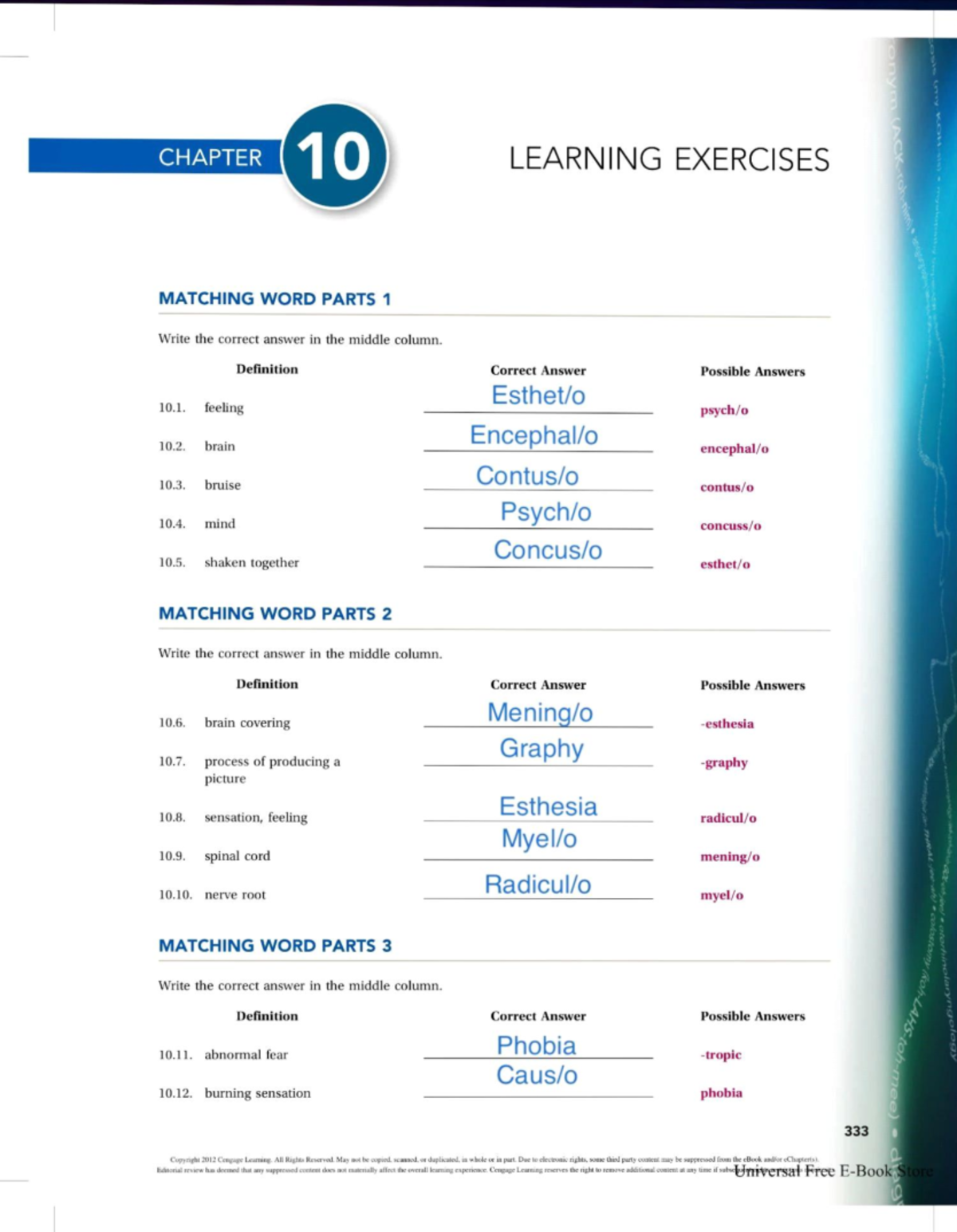 Activities - medical terminologies - CHAPTER MATCHINGWORD PARTS 1 Write ...
