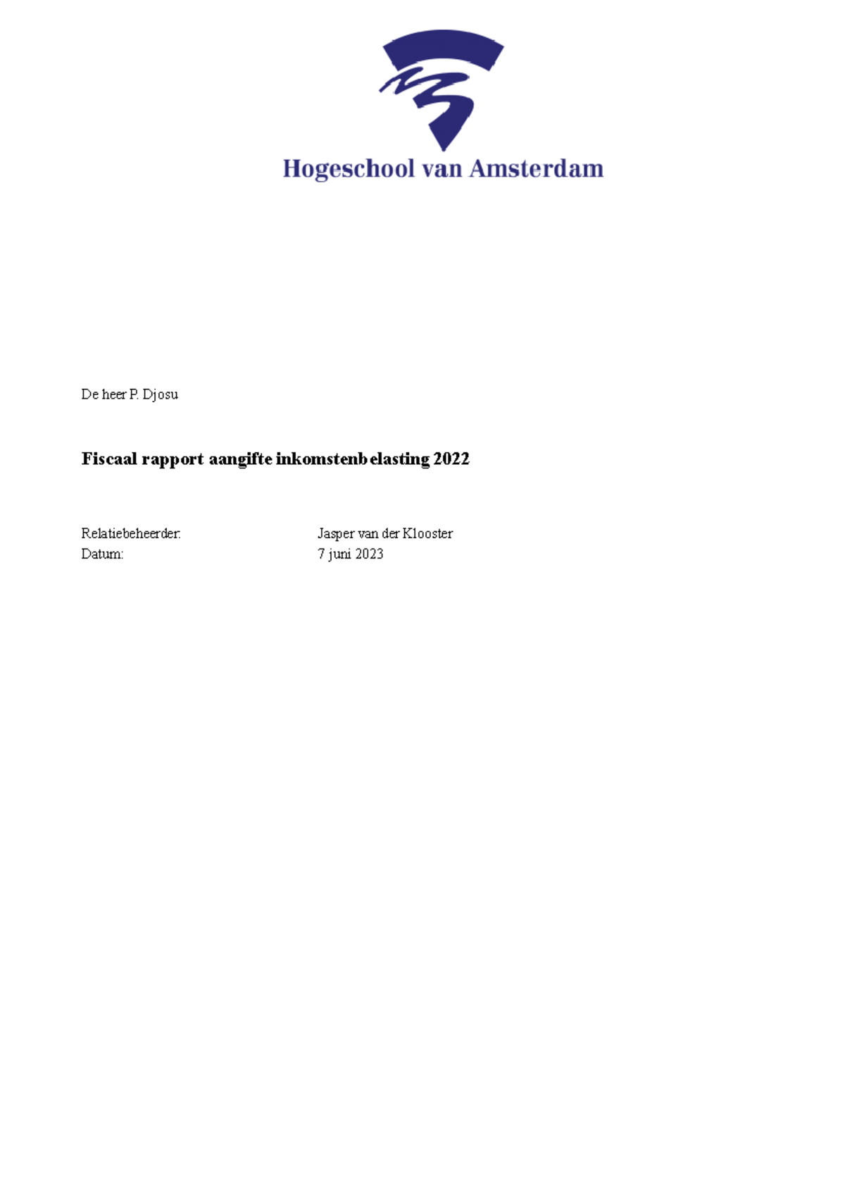 P. Djosu - Aangifte IB 2022 - De heer P. Djosu Fiscaal rapport aangifte ...
