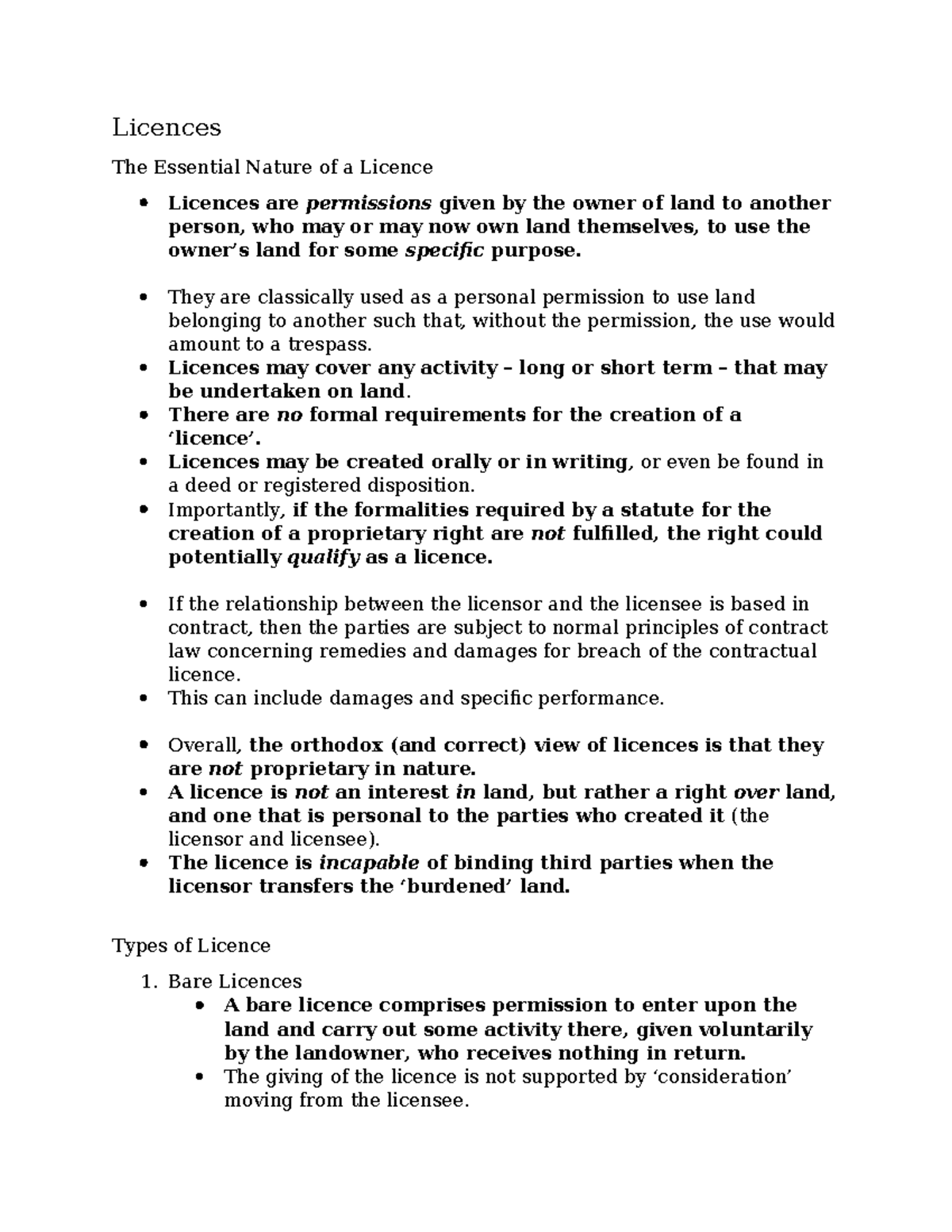 Licences - A summary of licenses - Licences The Essential Nature of a ...
