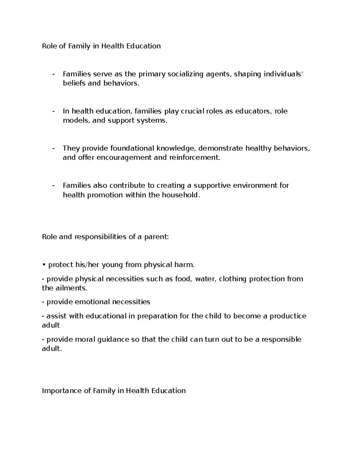 Role of Family in Health Educationtake 2 - Role of Family in Health ...