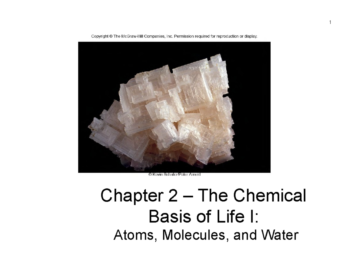 CH 2 Notes for cell bio - Chapter 2 – The Chemical Basis of Life I ...