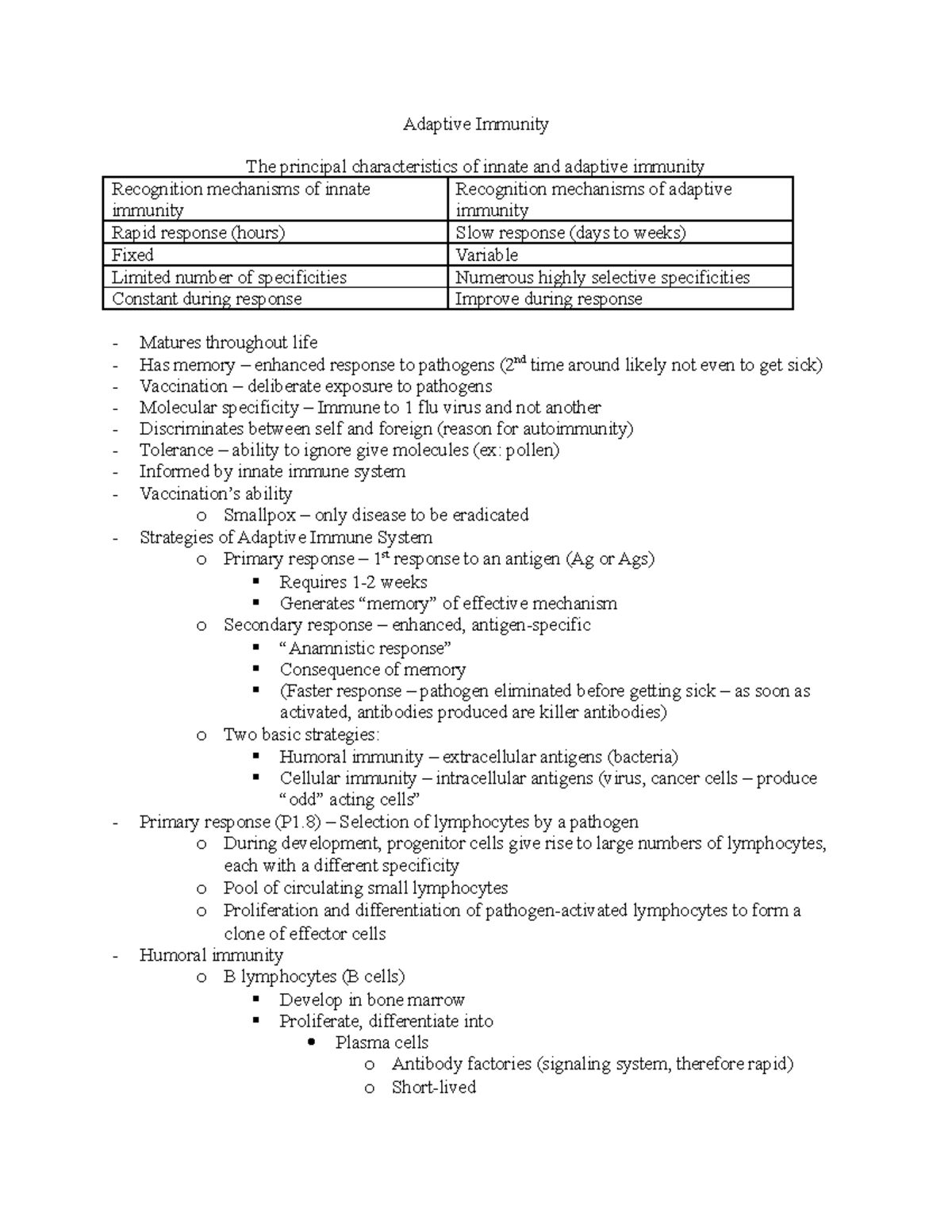 Adaptive Immunity - Adaptive Immunity The principal characteristics of ...