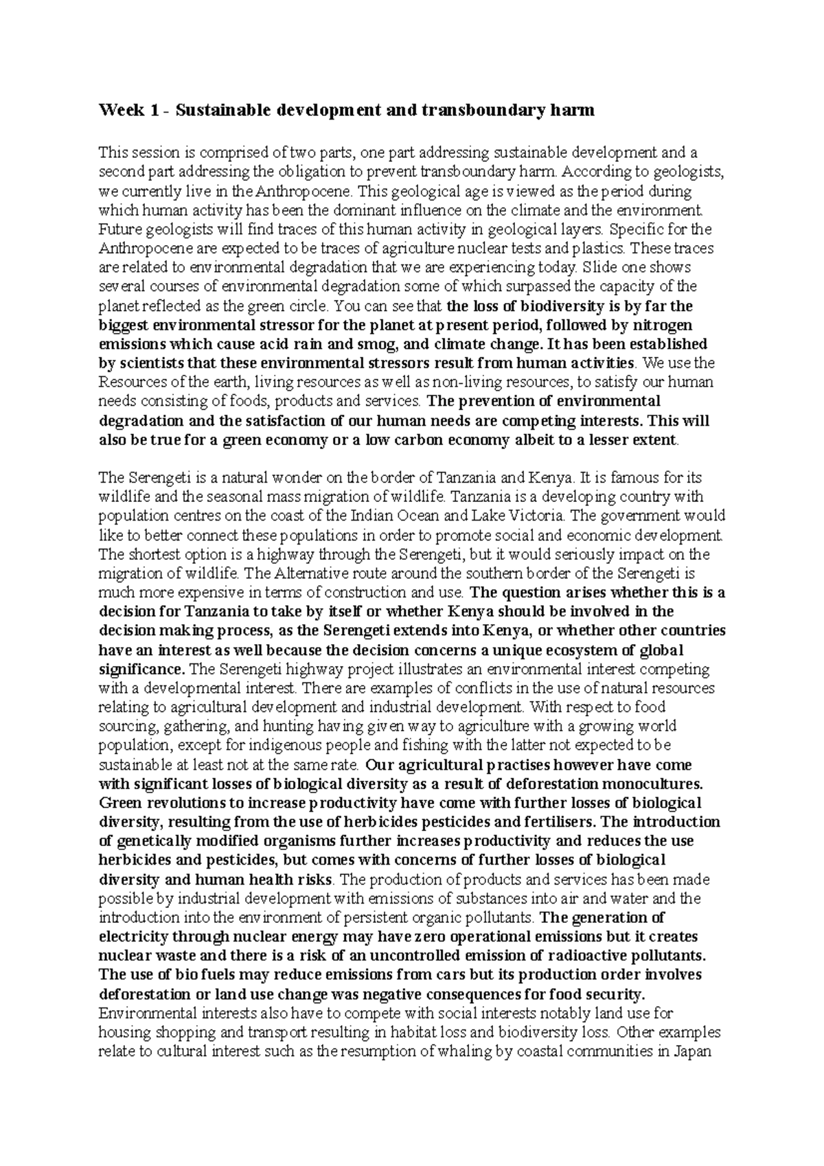 IEL lecture to text summary week 1-7 - Week 1 - Sustainable development ...