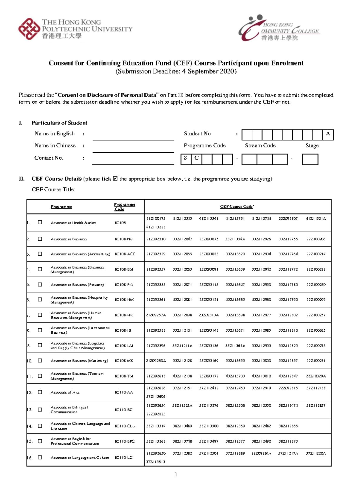 Consent for CEF Course Participant - 1 Consent for Continuing Education Fund (CEF) Course - Studocu