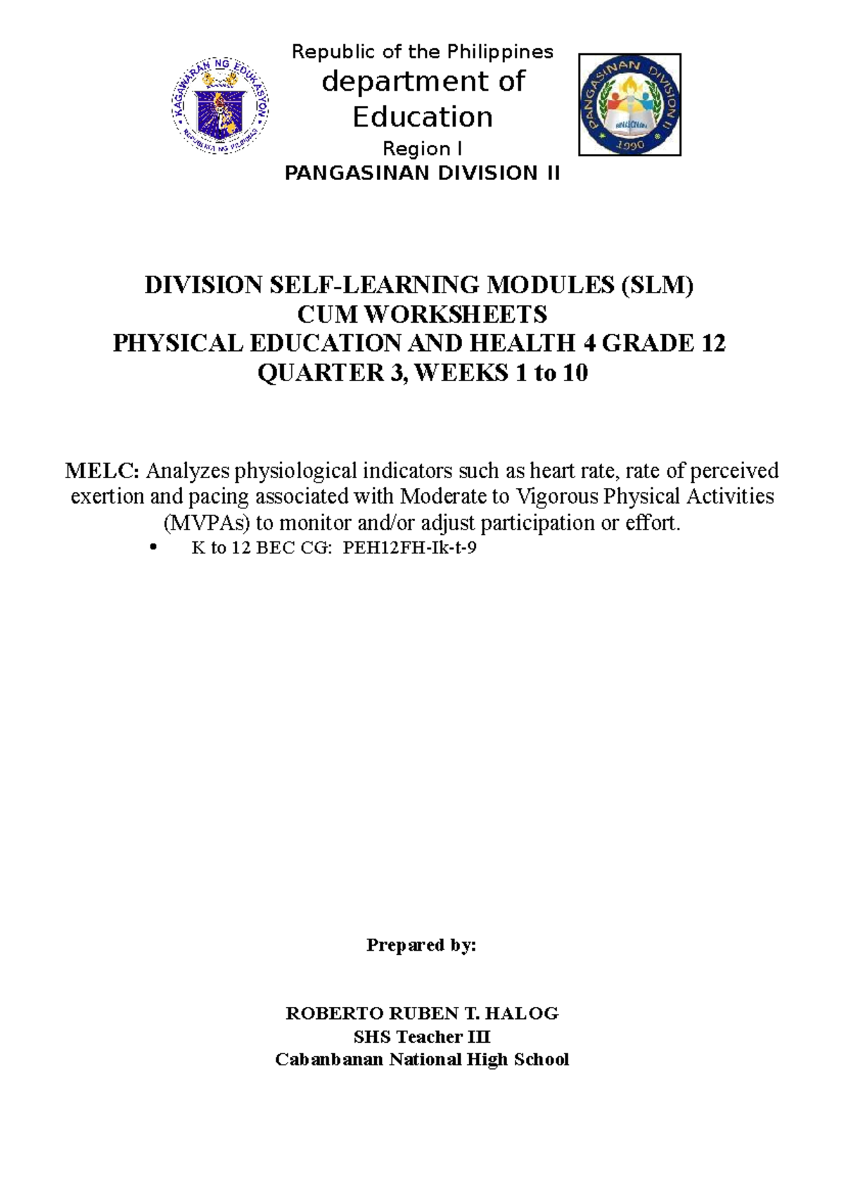 4 Division SELF Learning Modules PEH 4 WEEK4 - DIVISION SELF-LEARNING ...