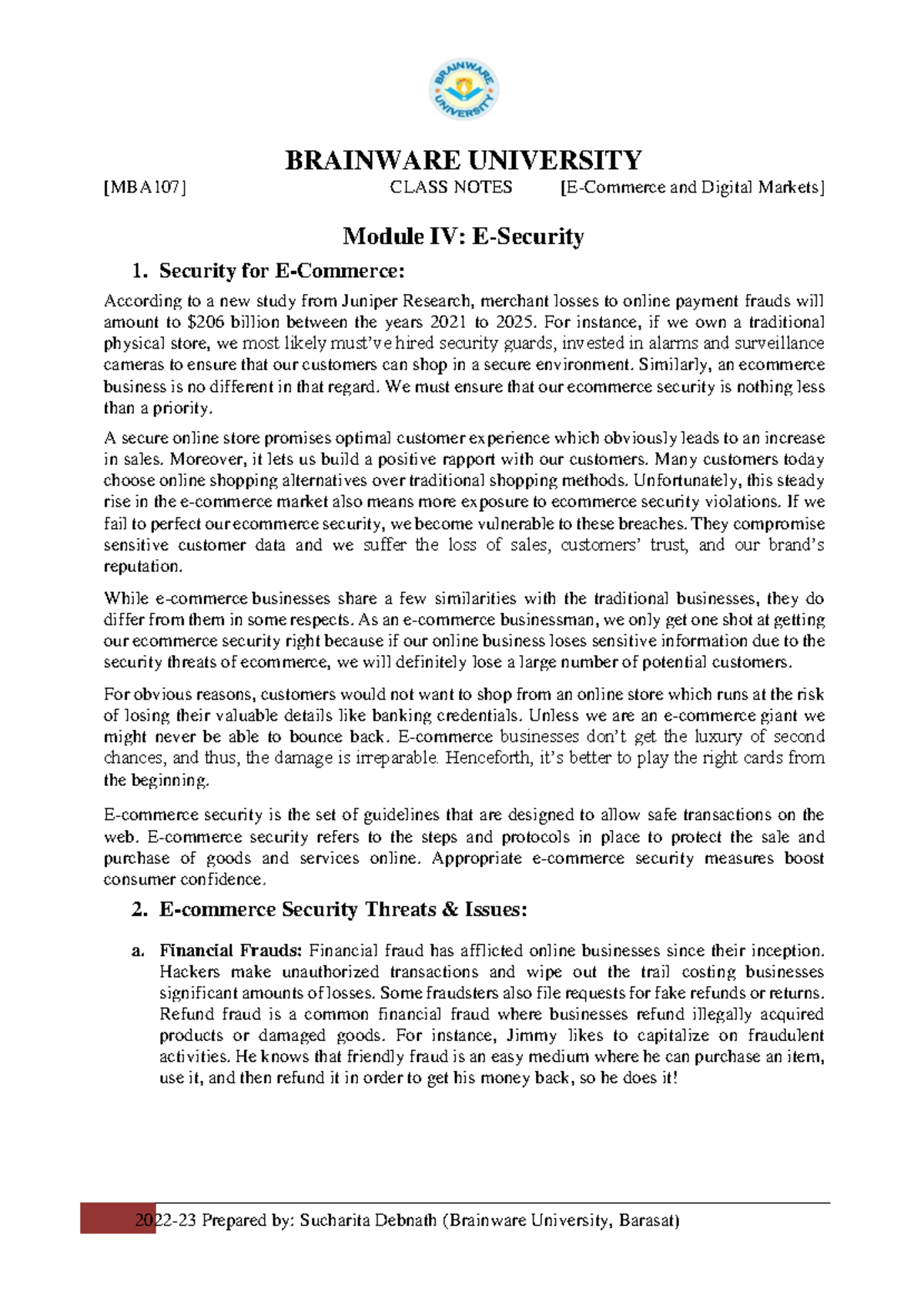 E security E commerce Notes MBA107 CLASS NOTES E Commerce And e-security-e-commerce-notes-mba107-class-notes-e-commerce-and