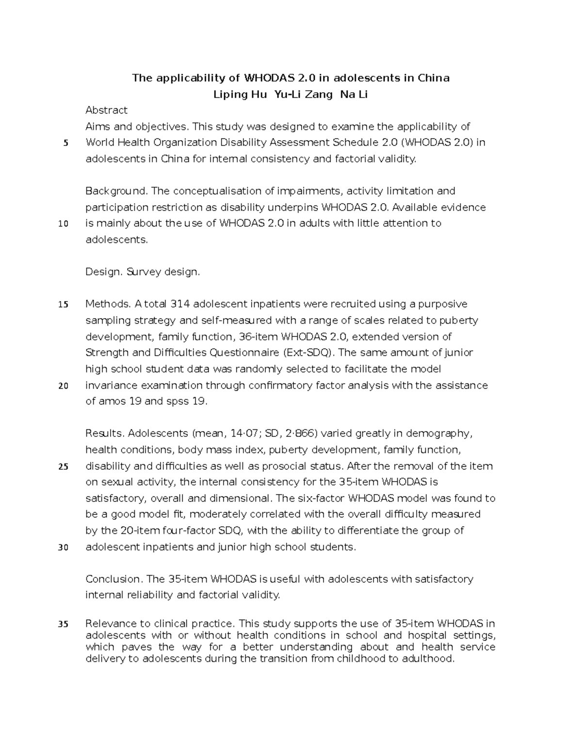 WHO DAS school setting - The applicability of WHODAS 2 in adolescents ...