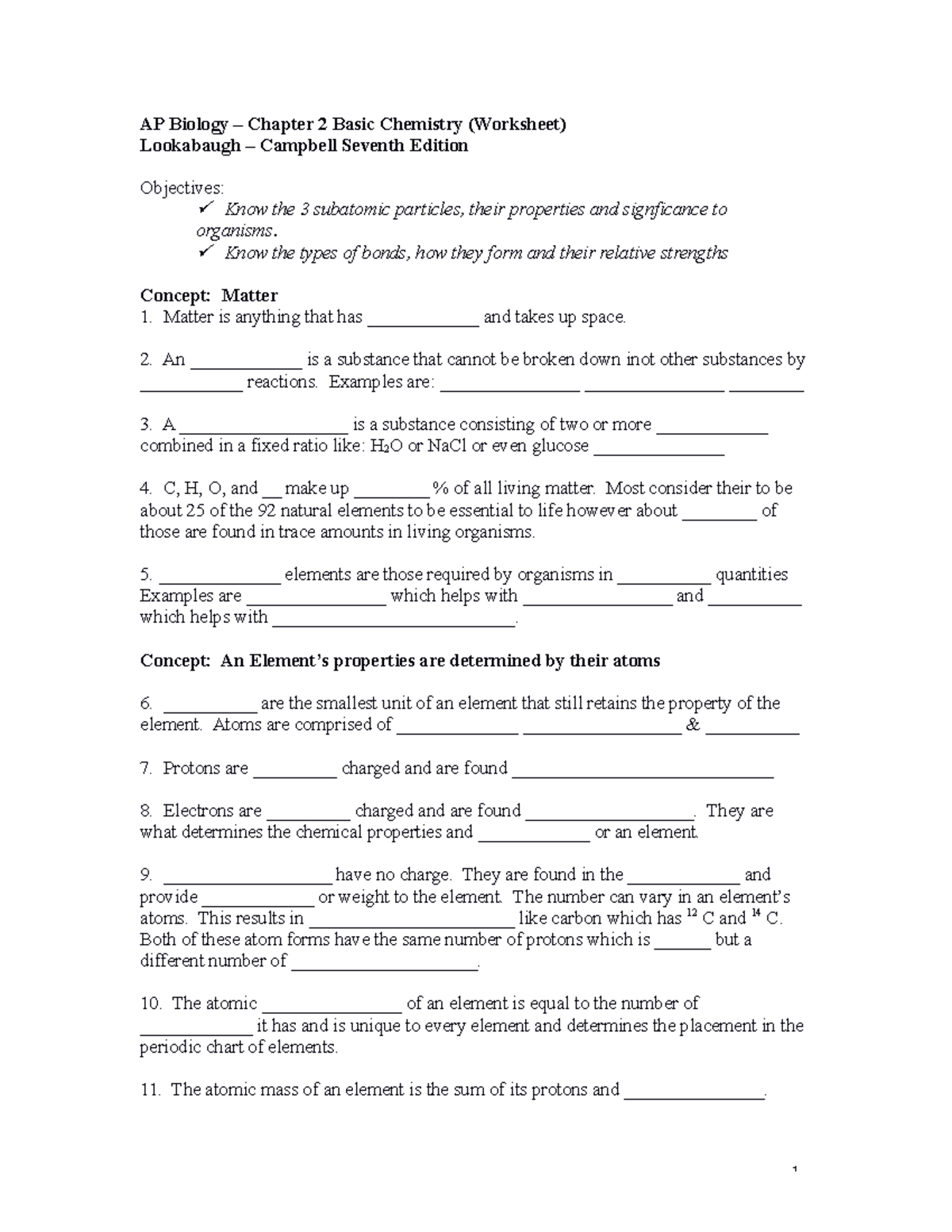 Chp 2 Basic Chemistryworksheet AP AP Biology Chapter 2 Basic chp-2-basic-chemistryworksheet-ap-ap-biology-chapter-2-basic