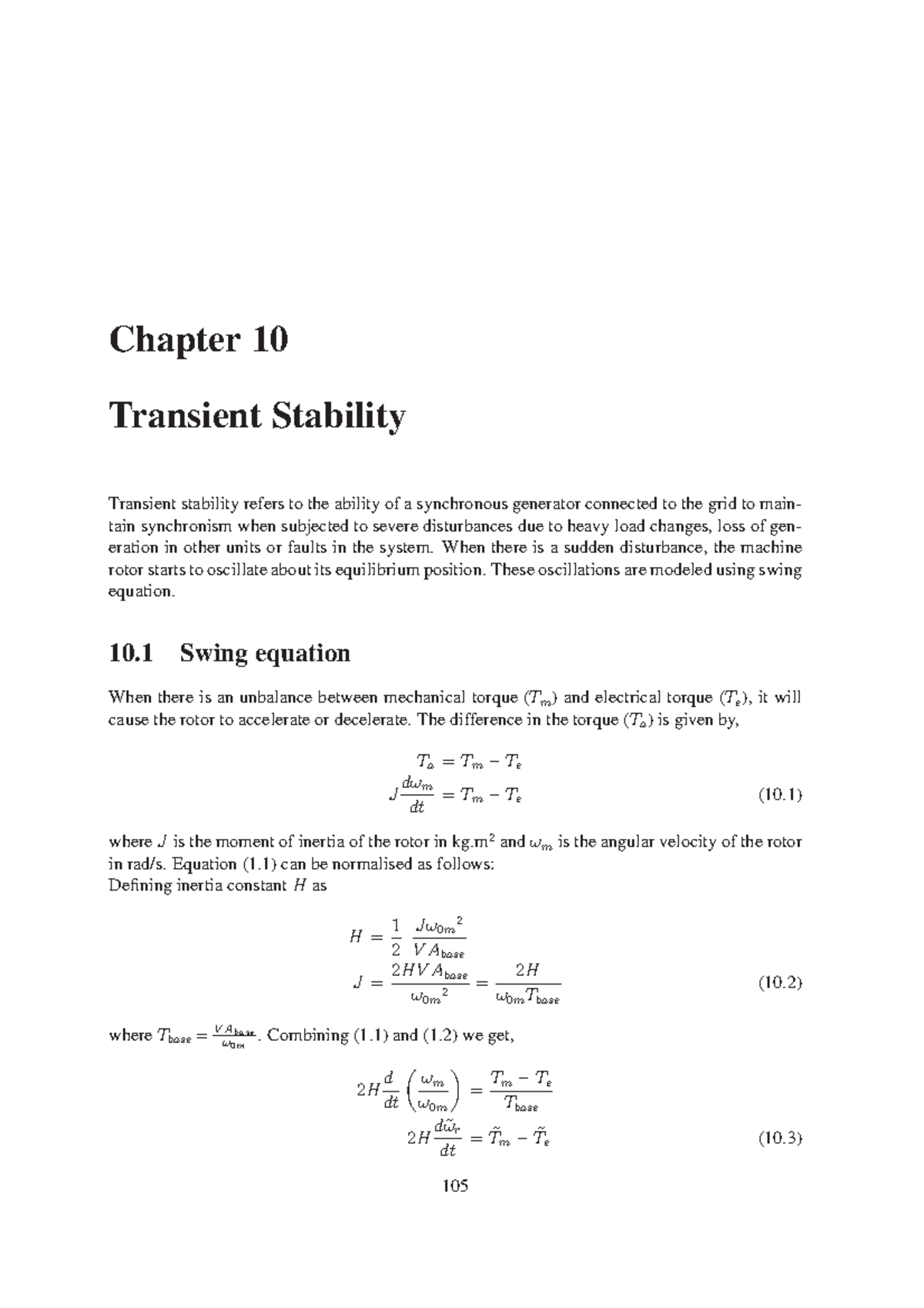 PCT Notes Lec10 Transient Stability - Chapter 10 Transient Stability ...
