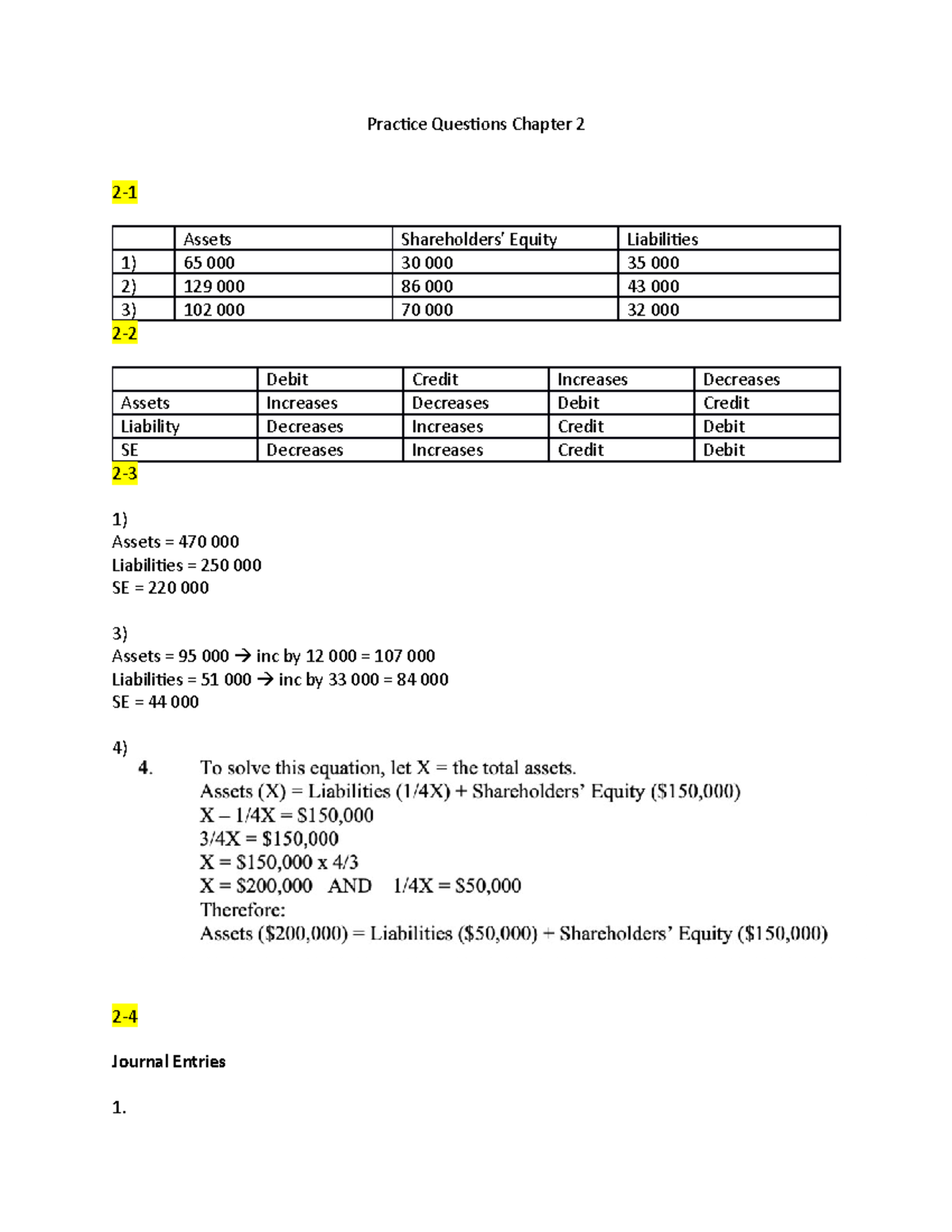 Accounting Practice Questions - 2 - Practice Questions Chapter 2 2 ...