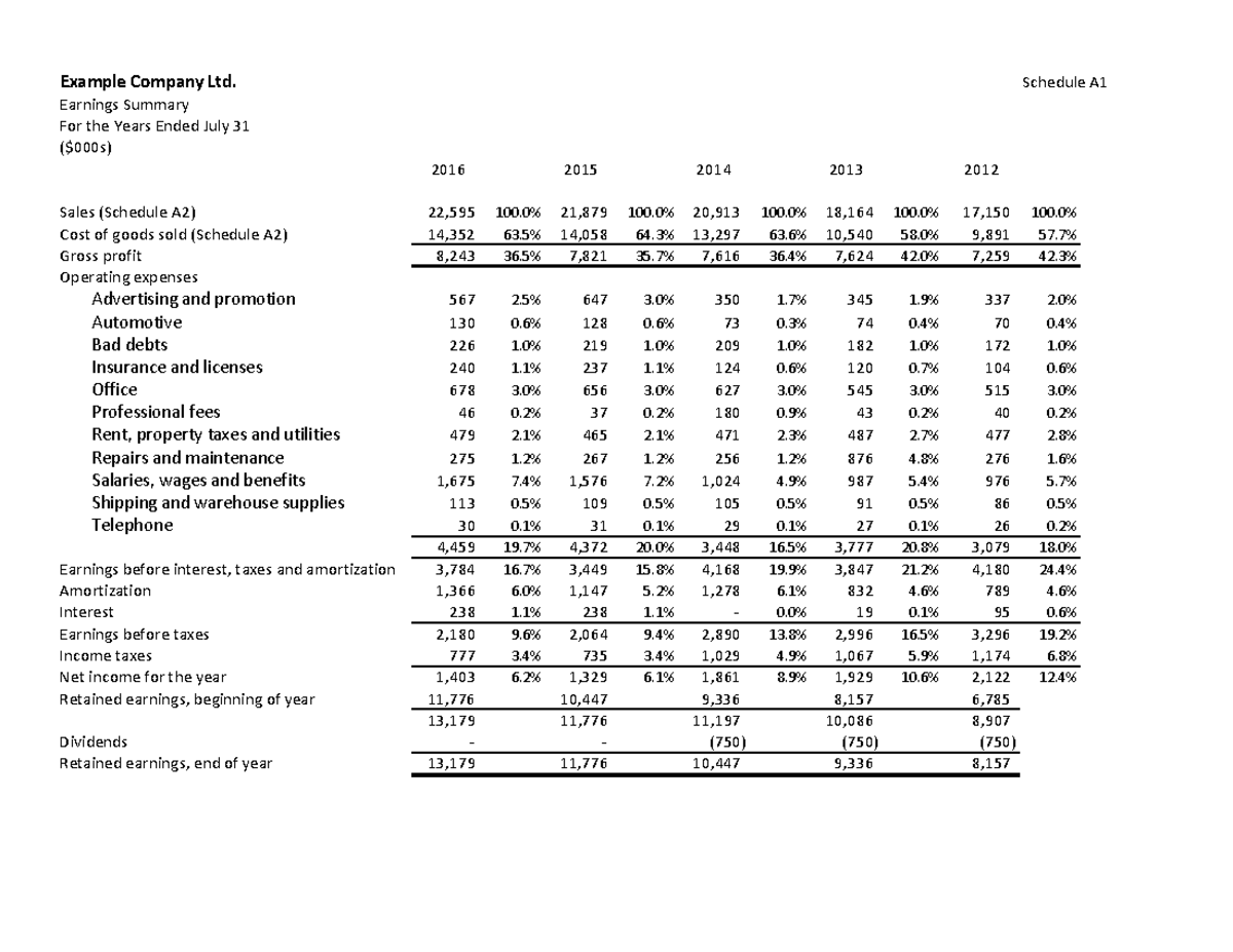 Financial statement example for lecture assignment - Studocu