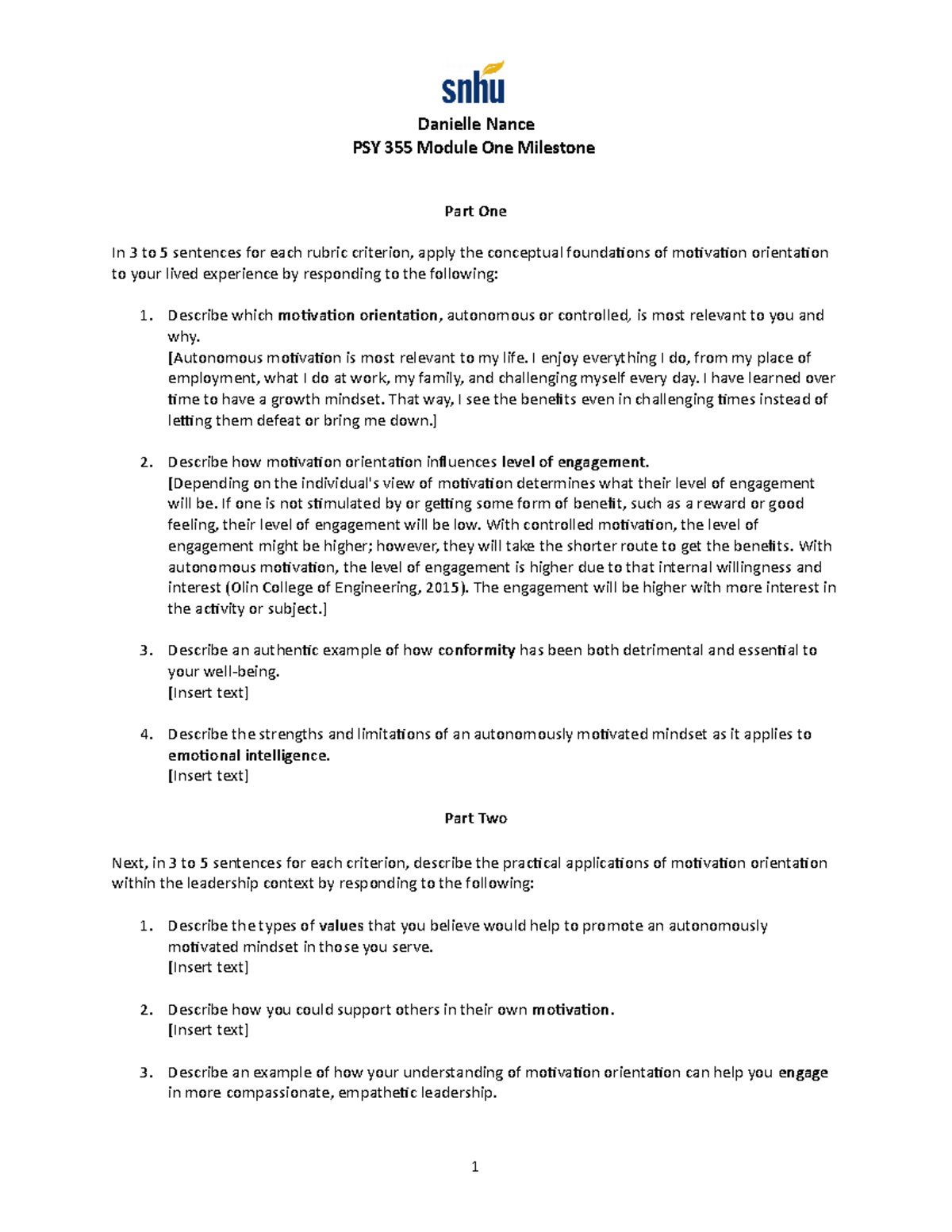 PSY 355 Module One Milestone - Danielle Nance PSY 355 Module One ...