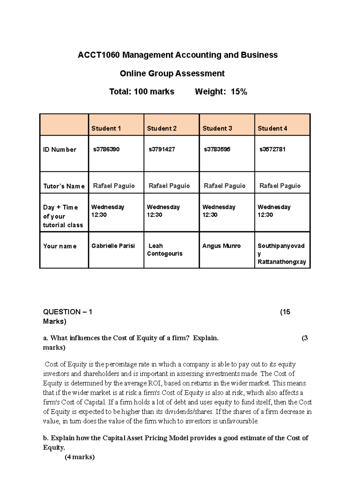 MAB Assessment 2 Task 2 - ACCT1060 Management Accounting and Business ...