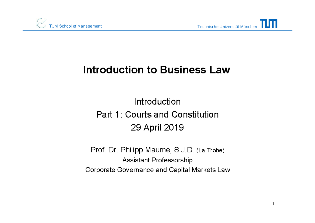 Lecture Slides, Session 1 - Introduction to Business Law Introduction ...