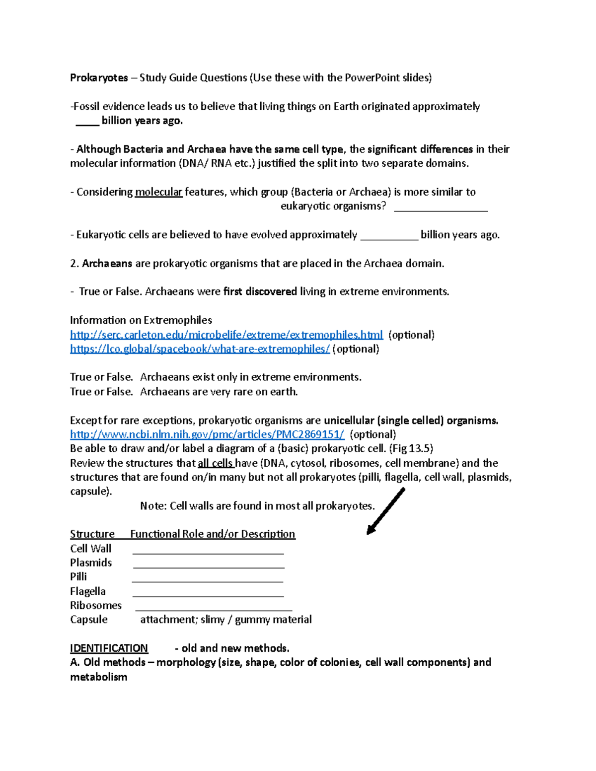 BIO 102 Study Guide for Prokaryotes - Prokaryotes – Study Guide ...
