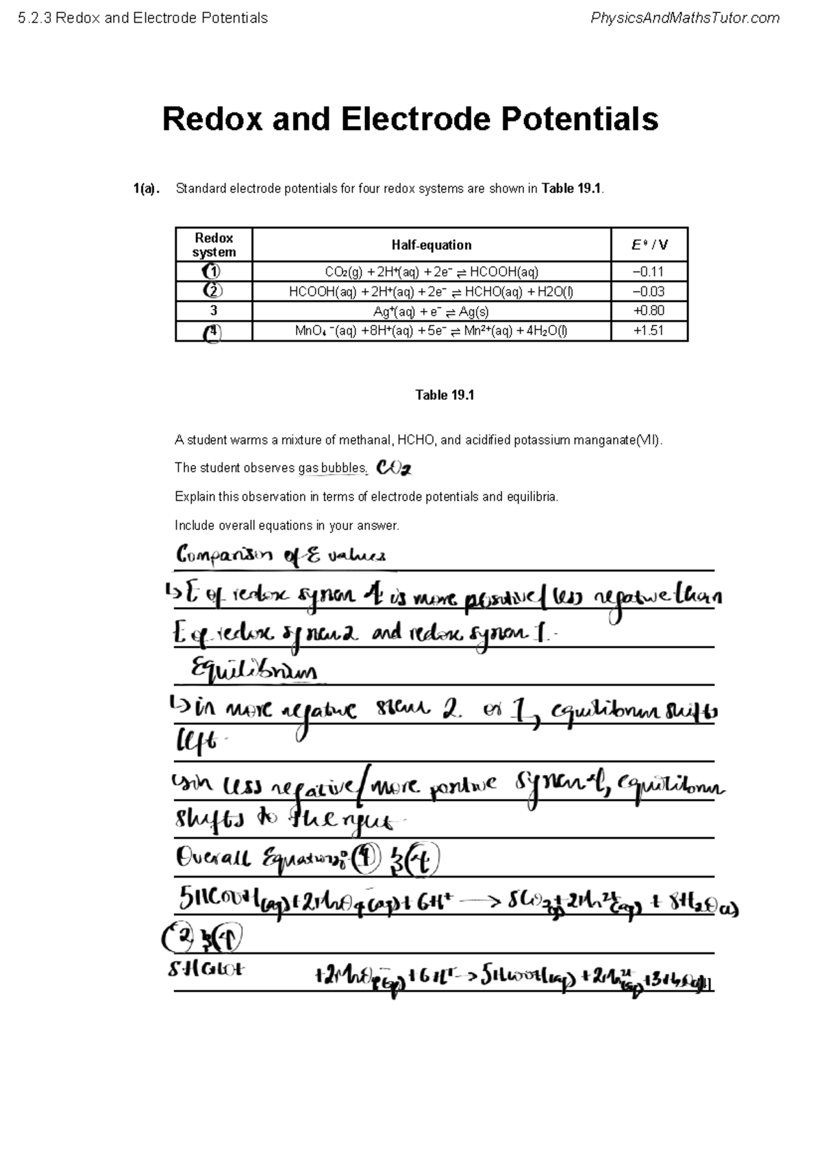 5.2.3 Redox and Electrode Potentials QP - Redox and Electrode ...