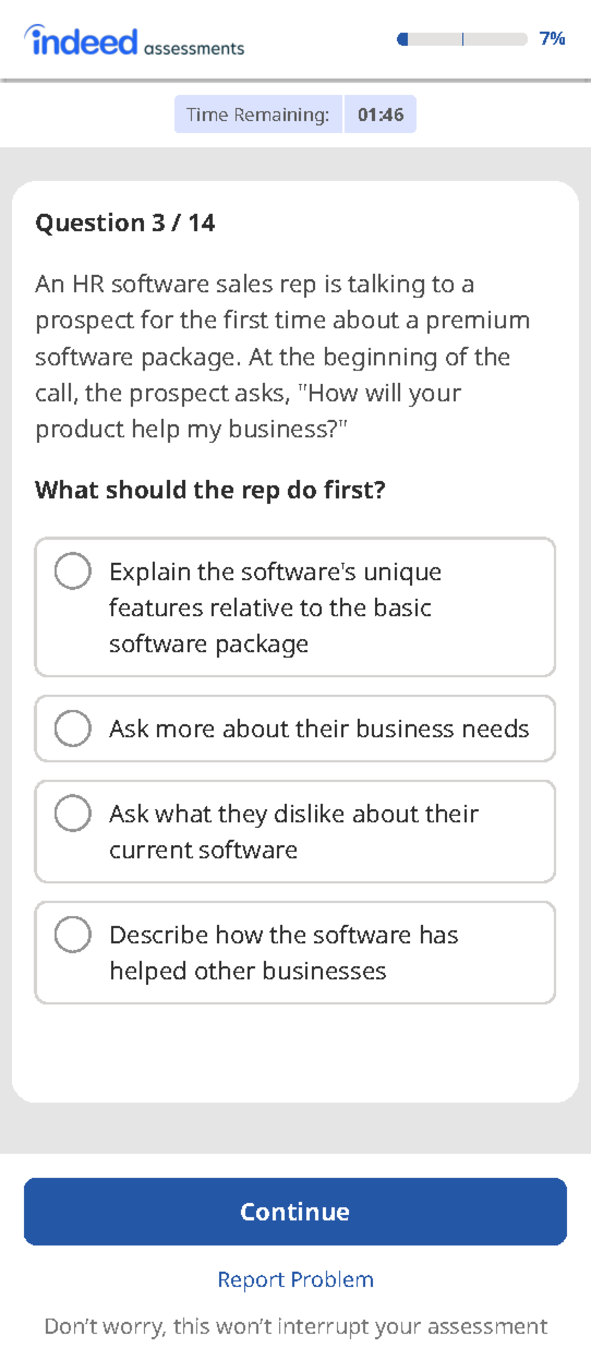 Assessments of a resume - What should the rep do first? Question 3 / 14 ...
