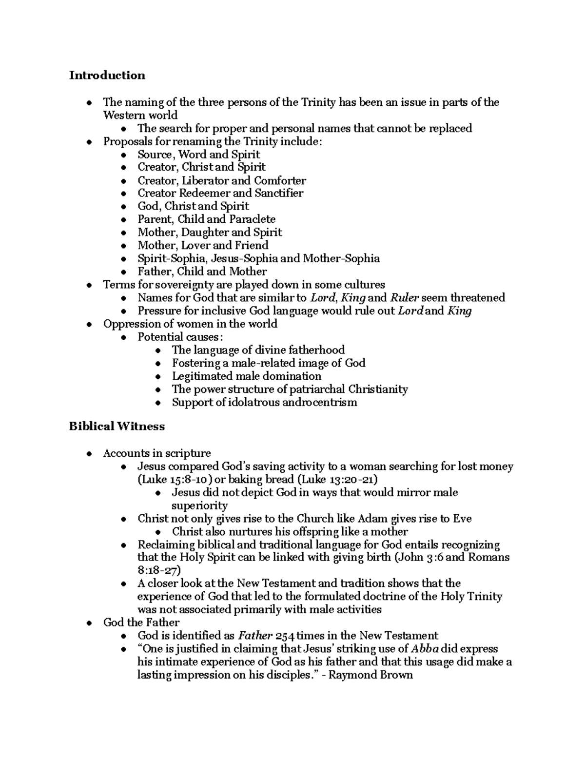Theology 100 Naming the Trinity Notes - Introduction The naming of the ...