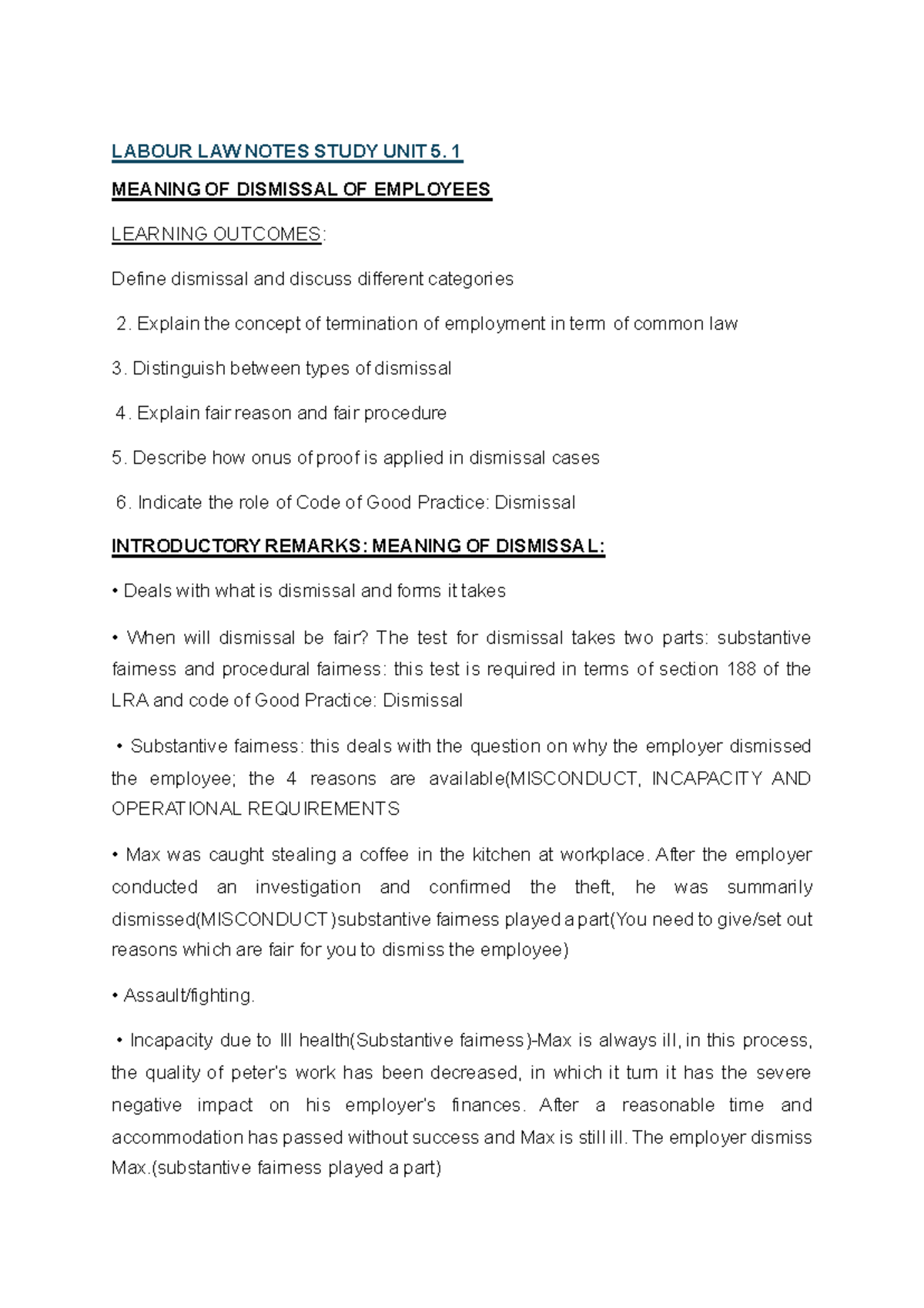 Labour LAW Notes Study UNIT 5 - LABOUR LAW NOTES STUDY UNIT 5. 1 ...