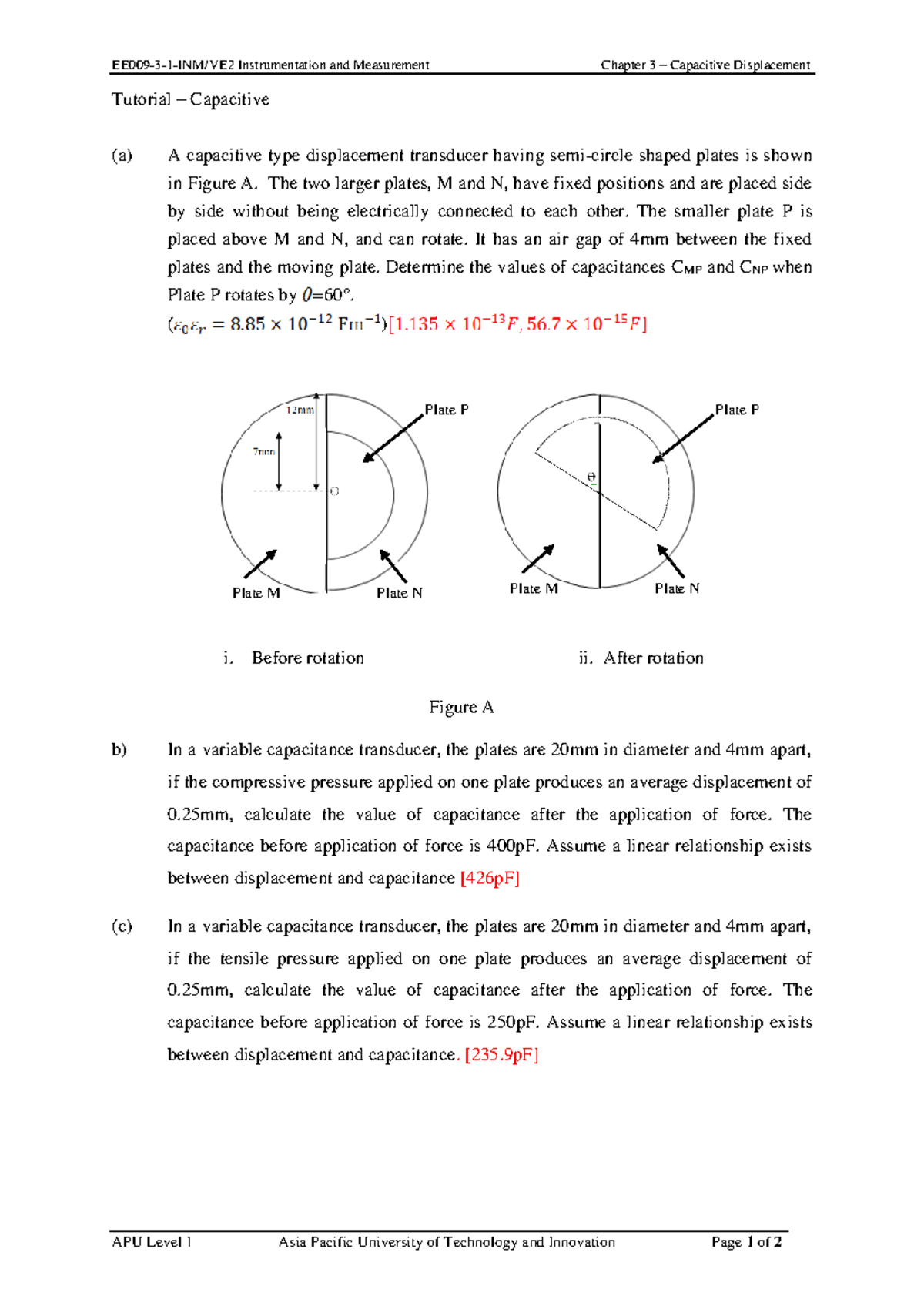 Tutorial Ch. 3 - Capacitive - EE009- 3 - 1 - INM/VE 2 Instrumentation and Measurement Chapter 3 ...
