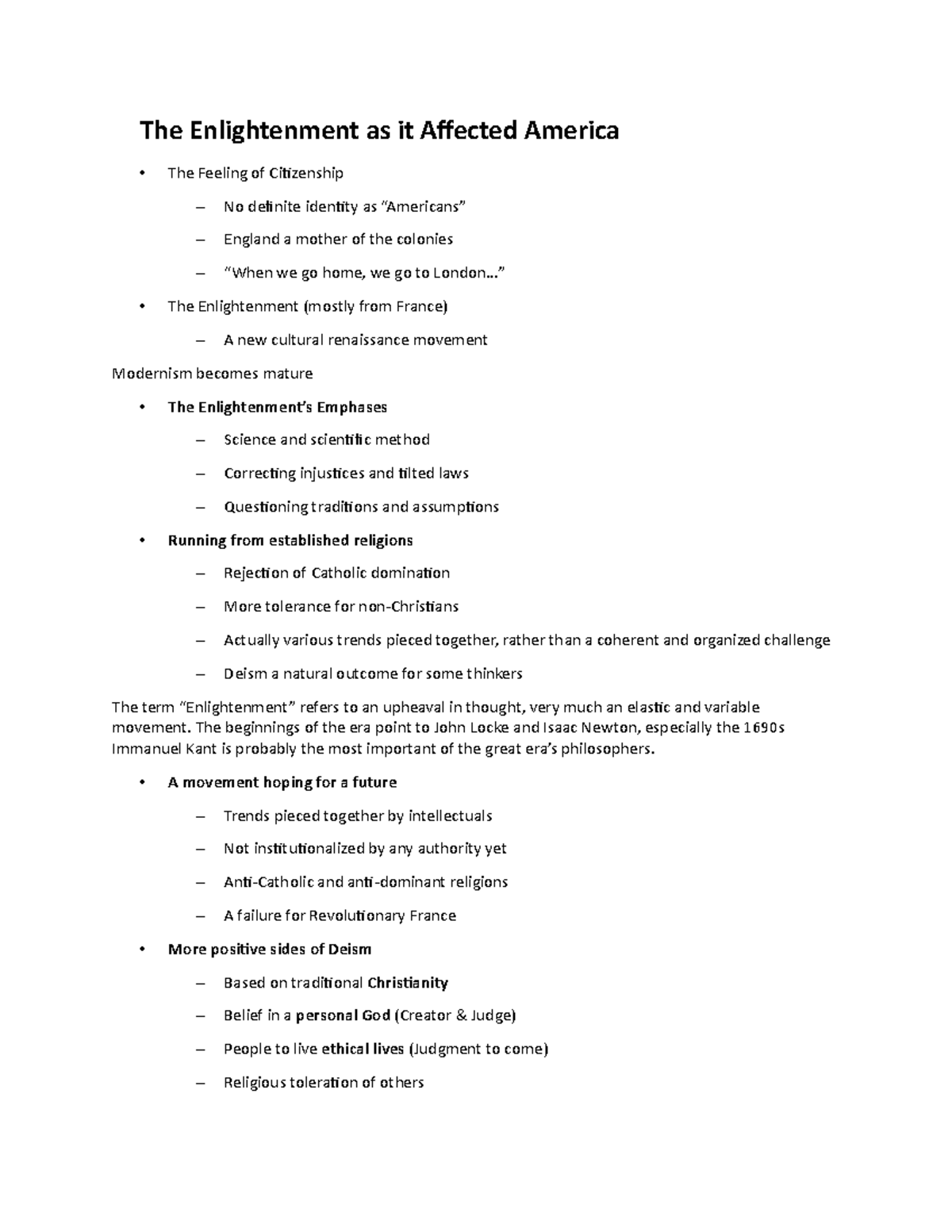 The Enlightenment as it Affected America - ..” The Enlightenment ...