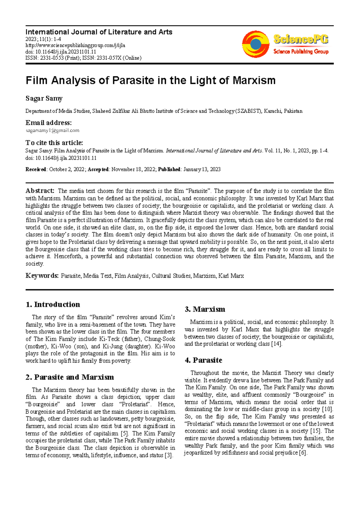 Film Analysis of Parasite in the Light o - International Journal of ...