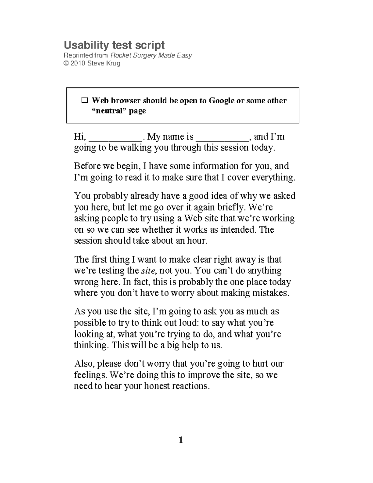 Test-script for user testing - Usability test script Reprinted from ...