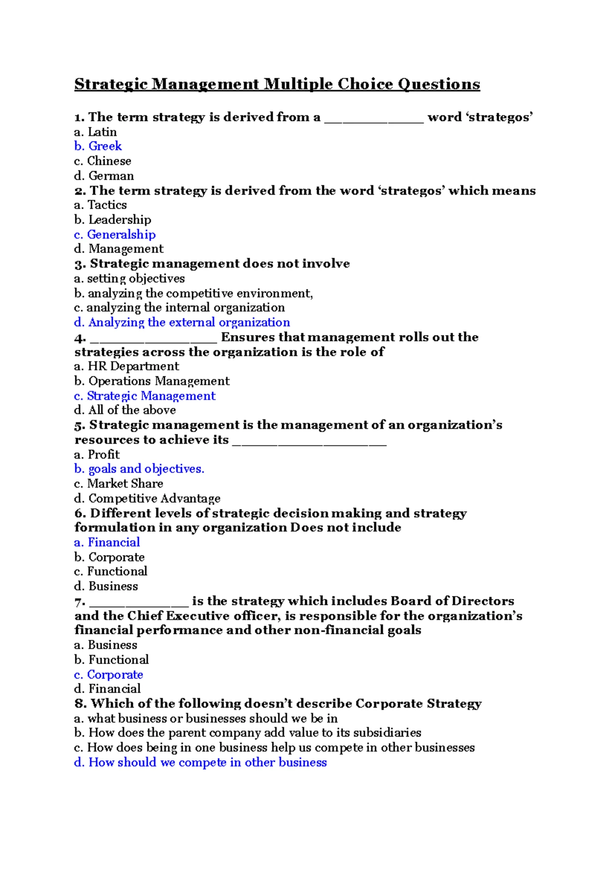 Strategic management mcq - Strategic Management MCQ: Multiple Choice ...