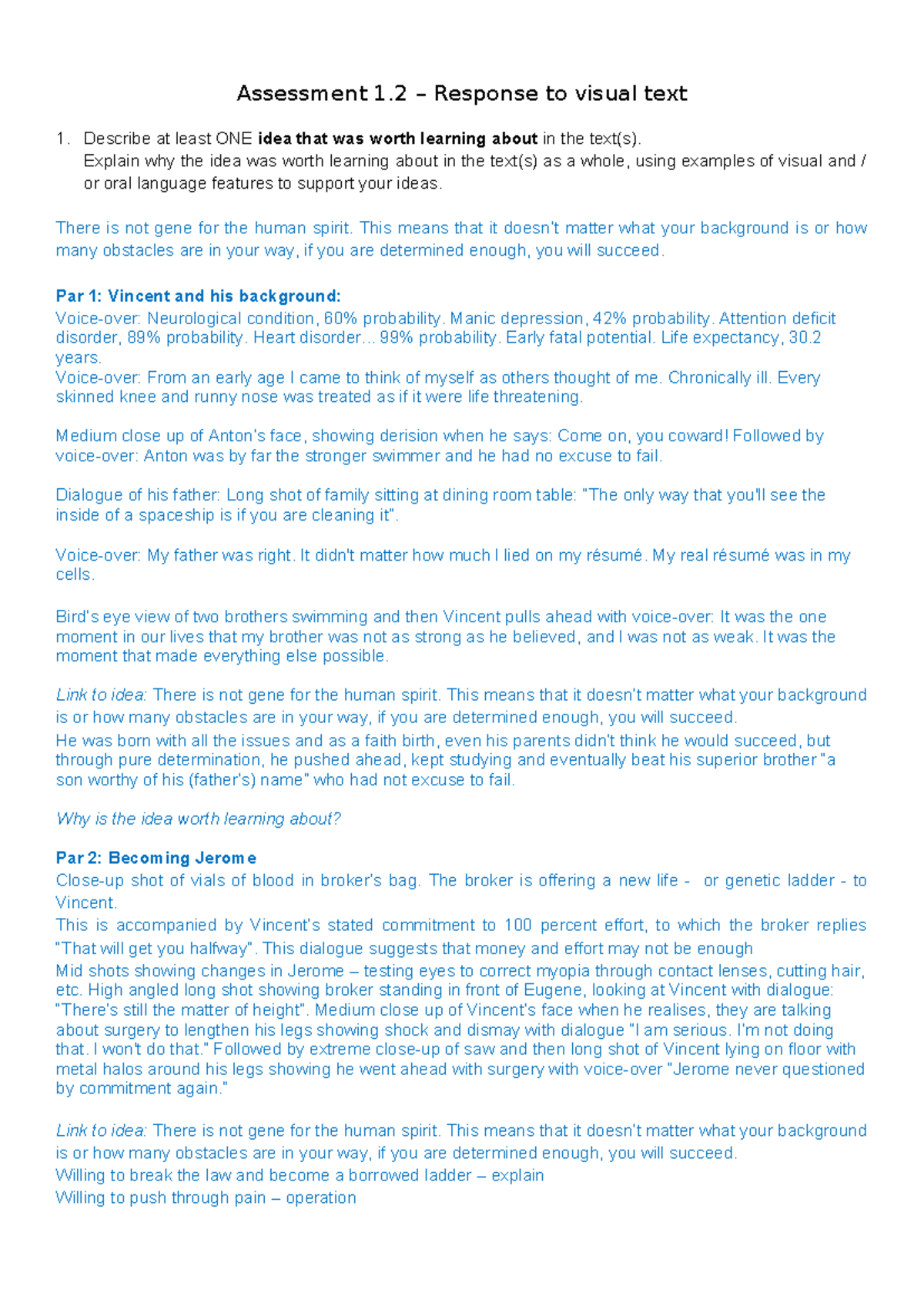 Brainstorming essay content - Assessment 1 – Response to visual text ...