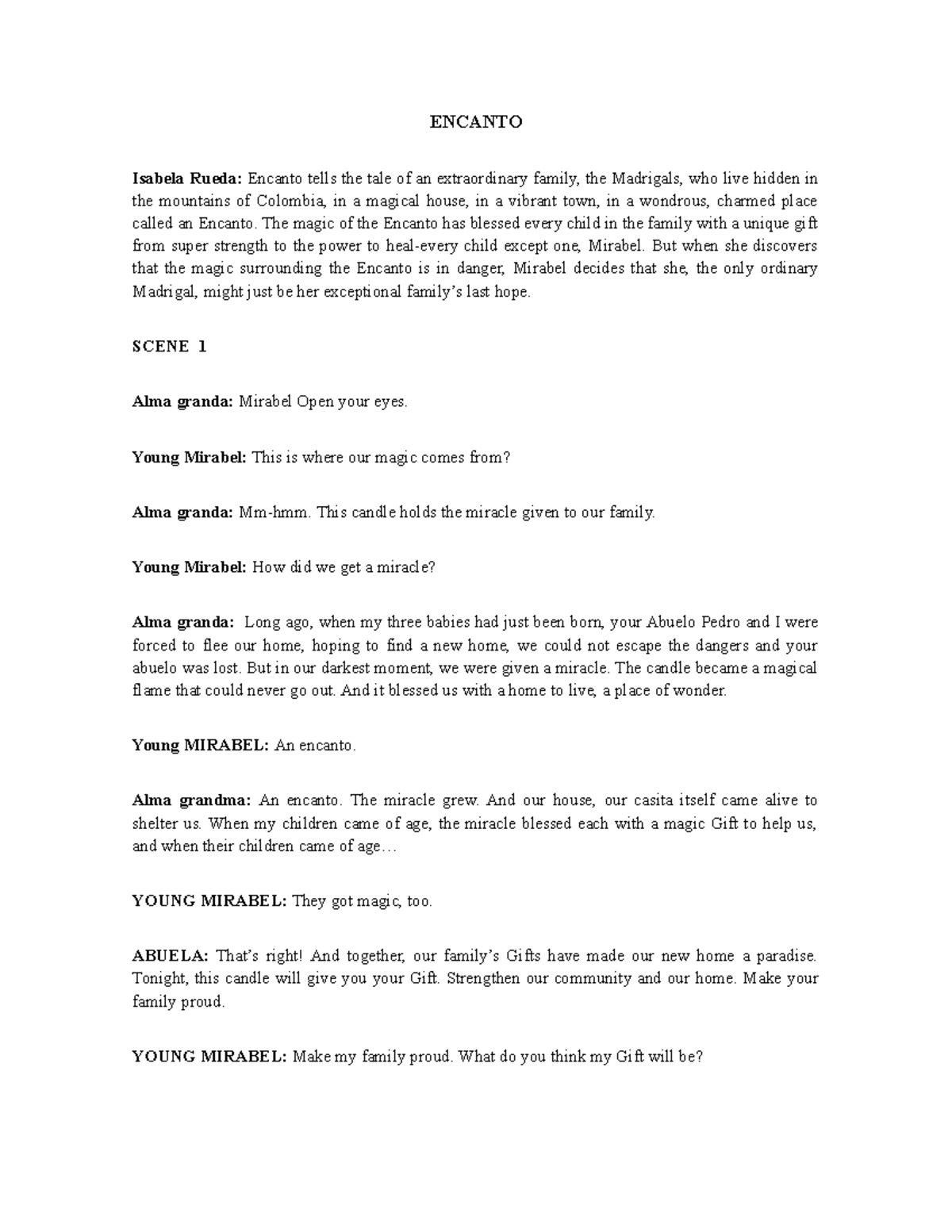 Encanto 10th grade - SCRIPT - ENCANTO Isabela Rueda: Encanto tells the ...