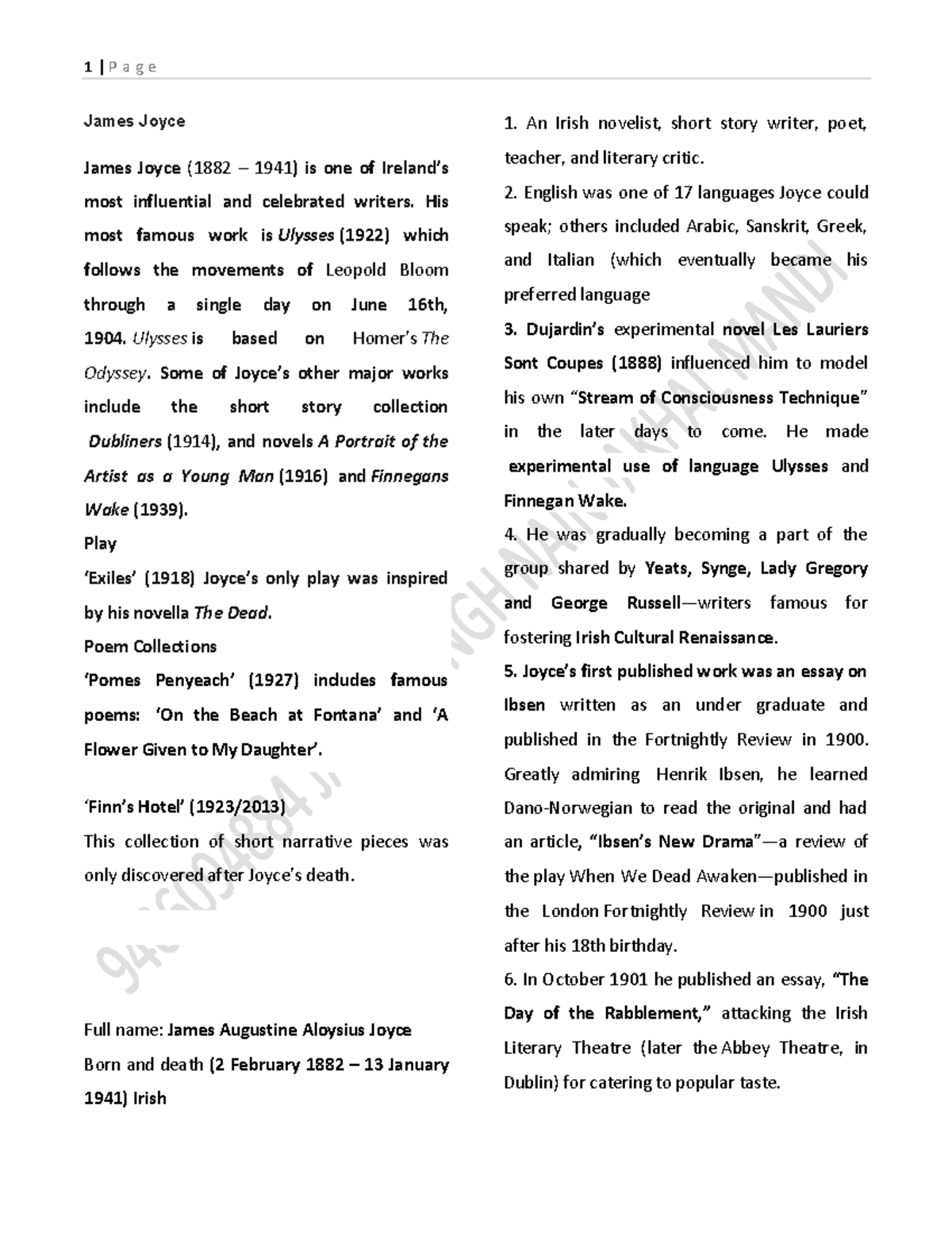 James Joyce-1 - Joyce's work Ulysses novel very popular in Irish ...