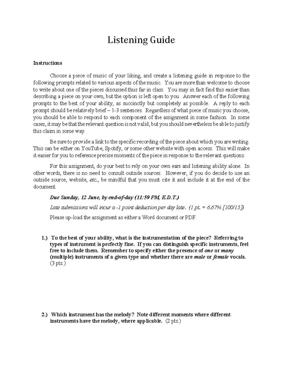 MUS115 Listening-Guide SUM22 - Listening Guide Instructions Choose a ...