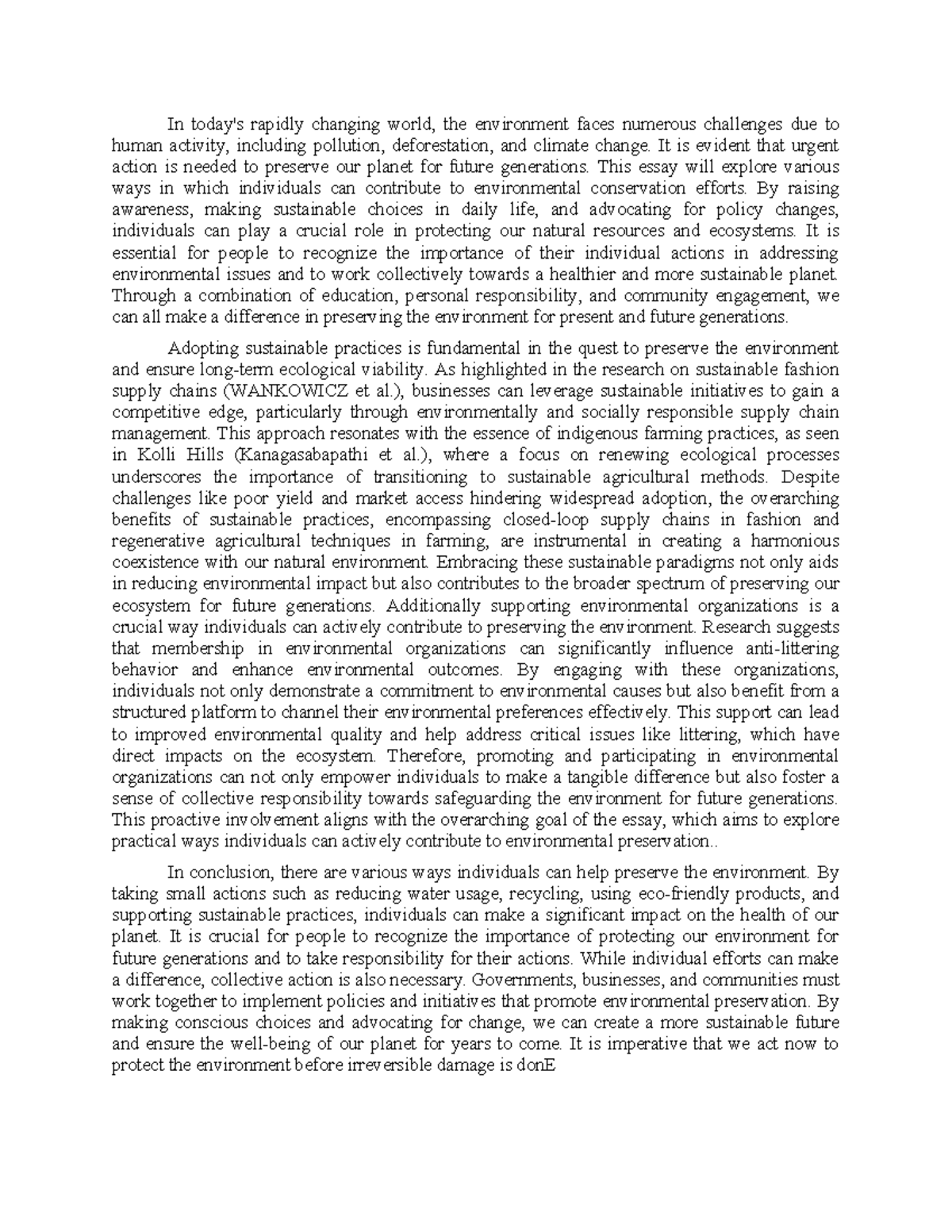 Essay - In today's rapidly changing world, the environment faces ...