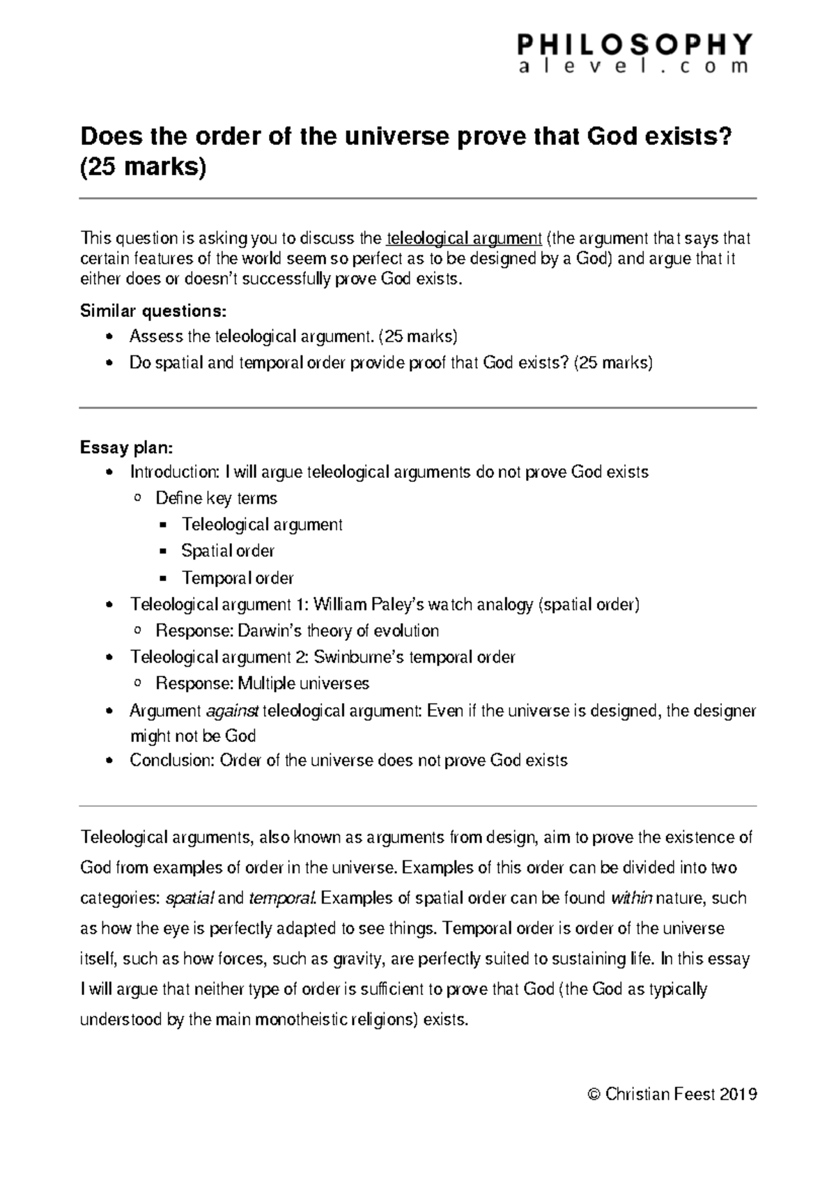 Teleological-argument aqa philosophy - SOC 1 - CSUS - Studocu