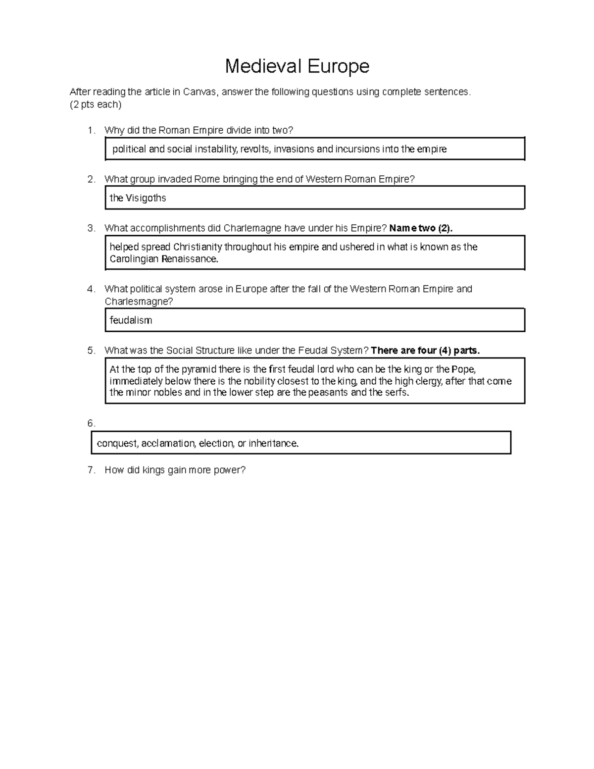 Copy of Medieval Europe - Medieval Europe After reading the article in ...